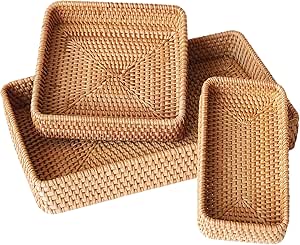 Amazon.com: Rattan Serving Tray, Set of 3 Rectangle Woven Tray, Wicker ...