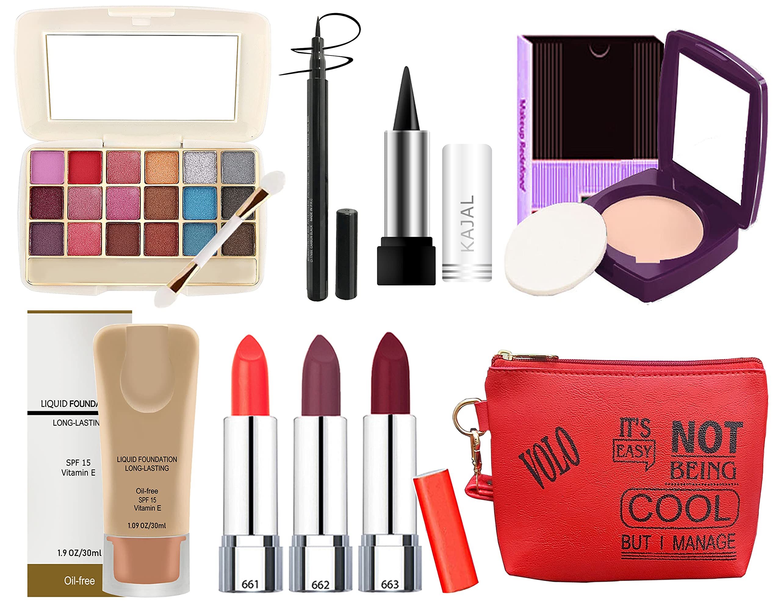 volo Stylish Beauty combo makeup set (3 Pcs Lipsticks,1 Eye Shadow, 1 ...