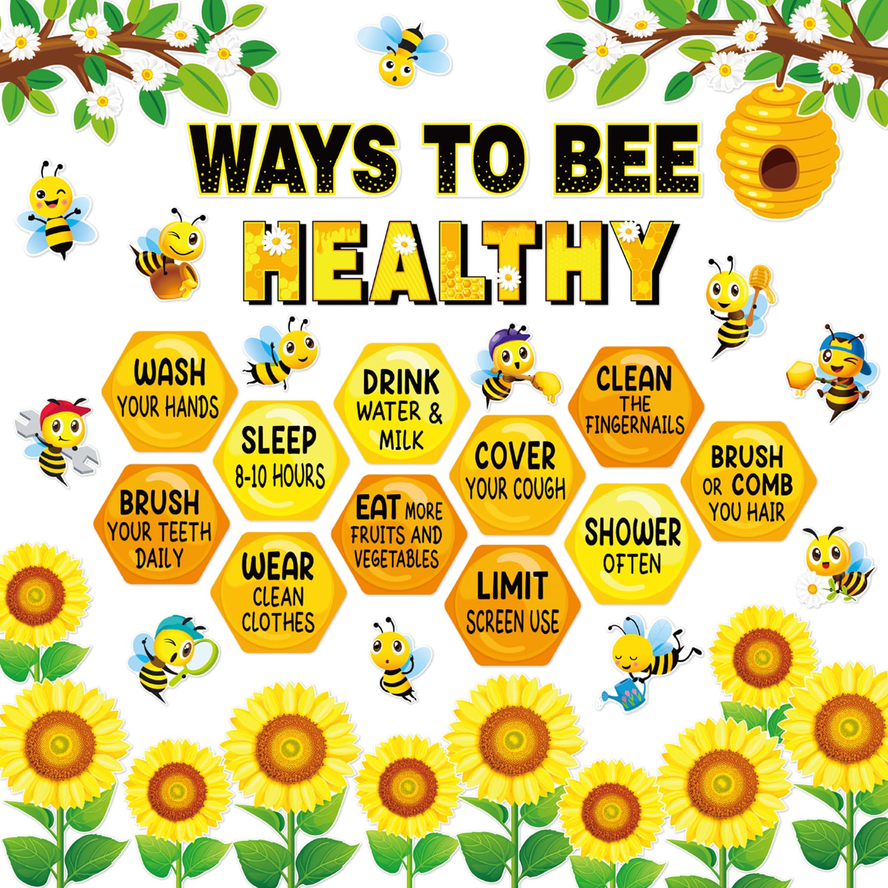 Snapklik.com : 53 Pieces Bee Healthy Bulletin Board Decorations ...