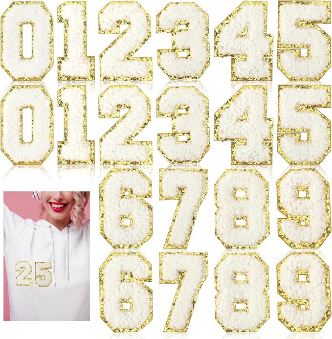 Molain 20 Pcs Patches Number Chenille for Clothing, Self Adhesive ...