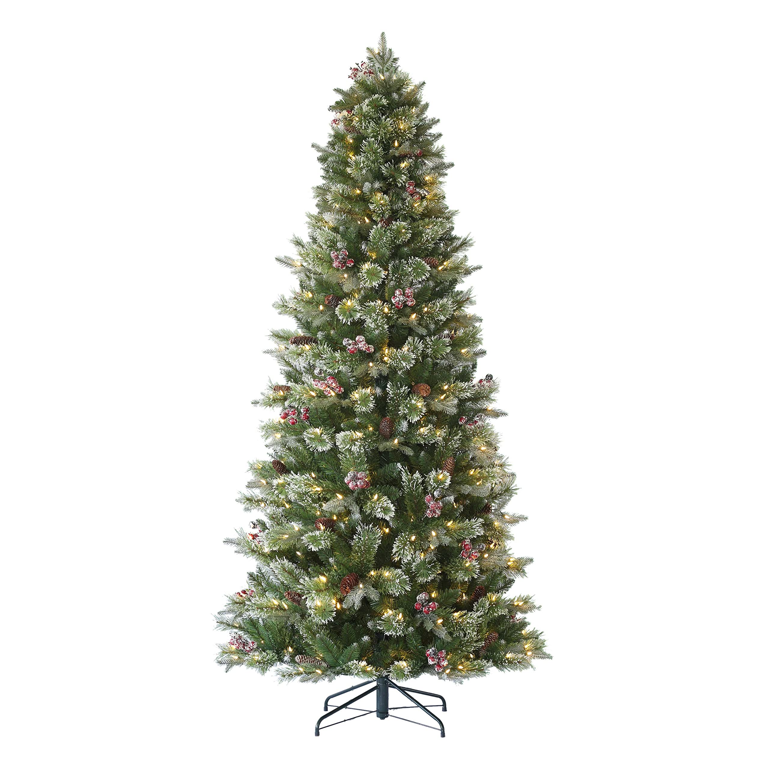 7.5 ft Pre-Lit Frosted Slim Berry Spruce PE/PVC Tree, 1307 Tips, 400 UL ...