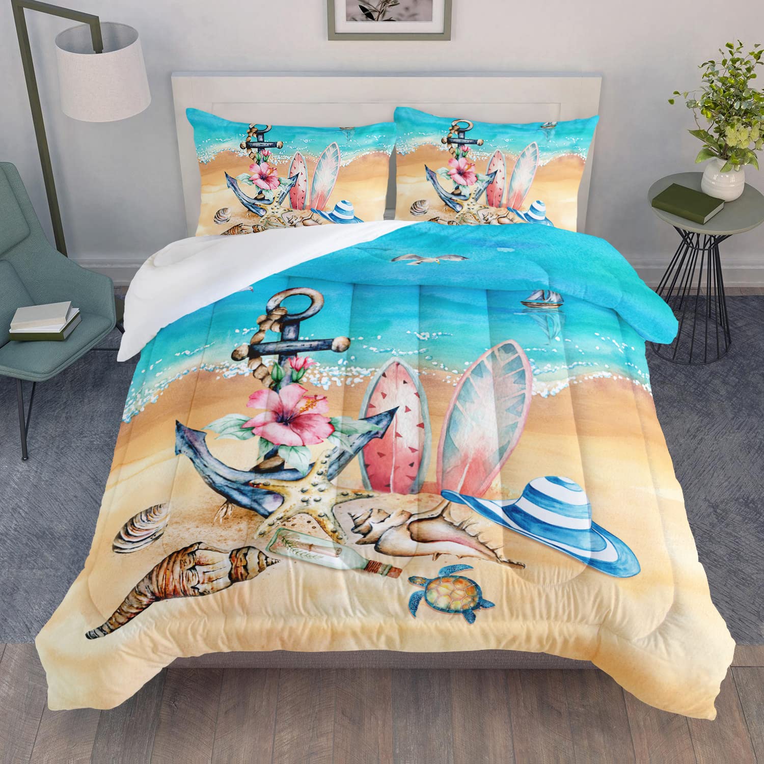 Amazon.com: AILONEN Tropical Beach Bedding Set Twin Size with Boat ...