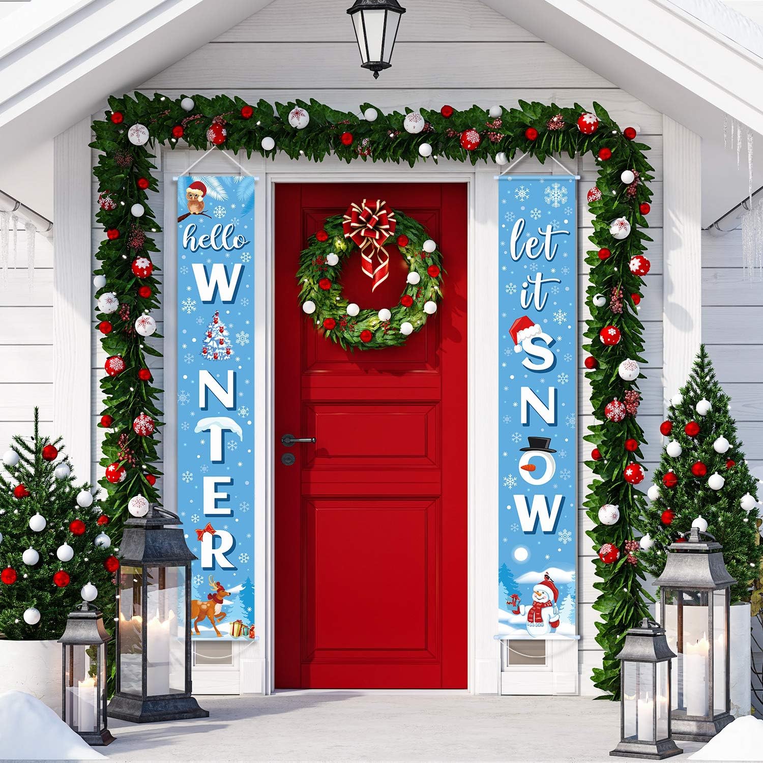 Amazon.com: Christmas Snowflake Door Banner - Blue Winter Welcome Porch ...