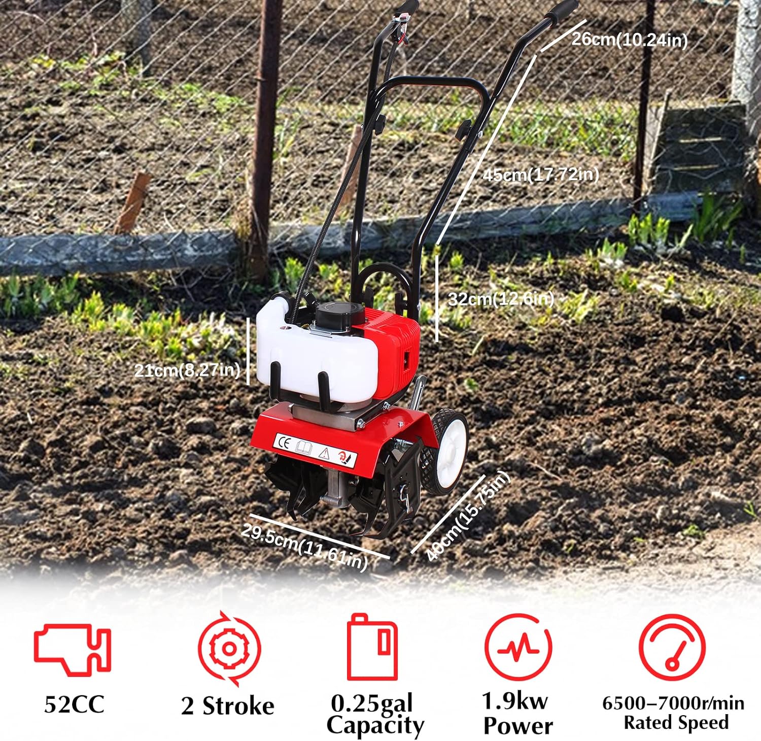 Buy YIYIBYUS Garden Tiller/Cultivator 52CC 2-Stroke Gas Powered Hand ...