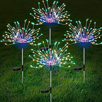 AONESY Solar Lights Outdoor Garden, 4 Pack 800 LEDs Firework Solar Lamps Ornament, Waterproof ...