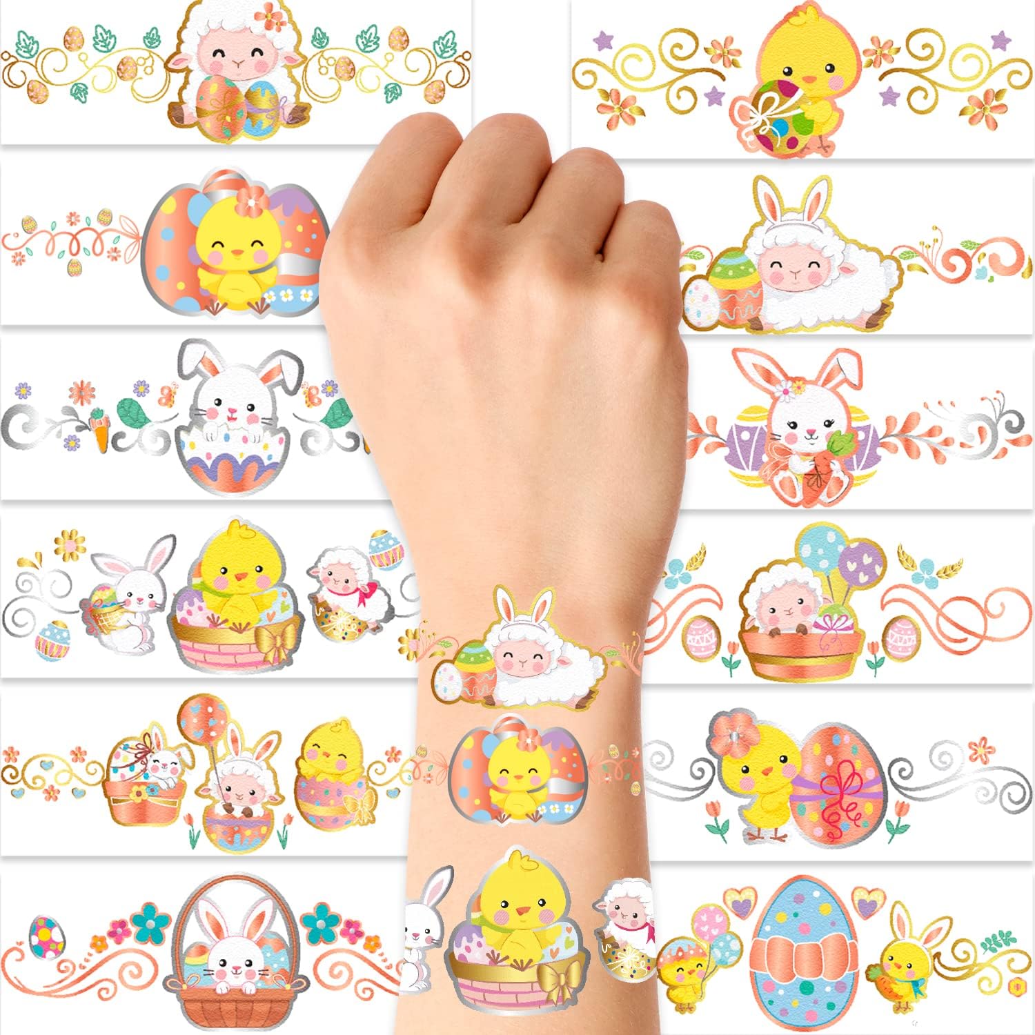 Amazon.com: Easter Bracelet Temporary Tattoos for Kids 60pcs, Easter ...