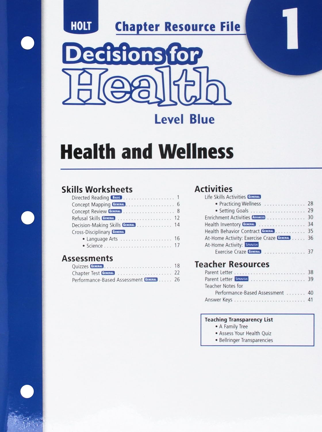 Amazon.com: Decisions for Health: Chapter Resource File Level Blue ...