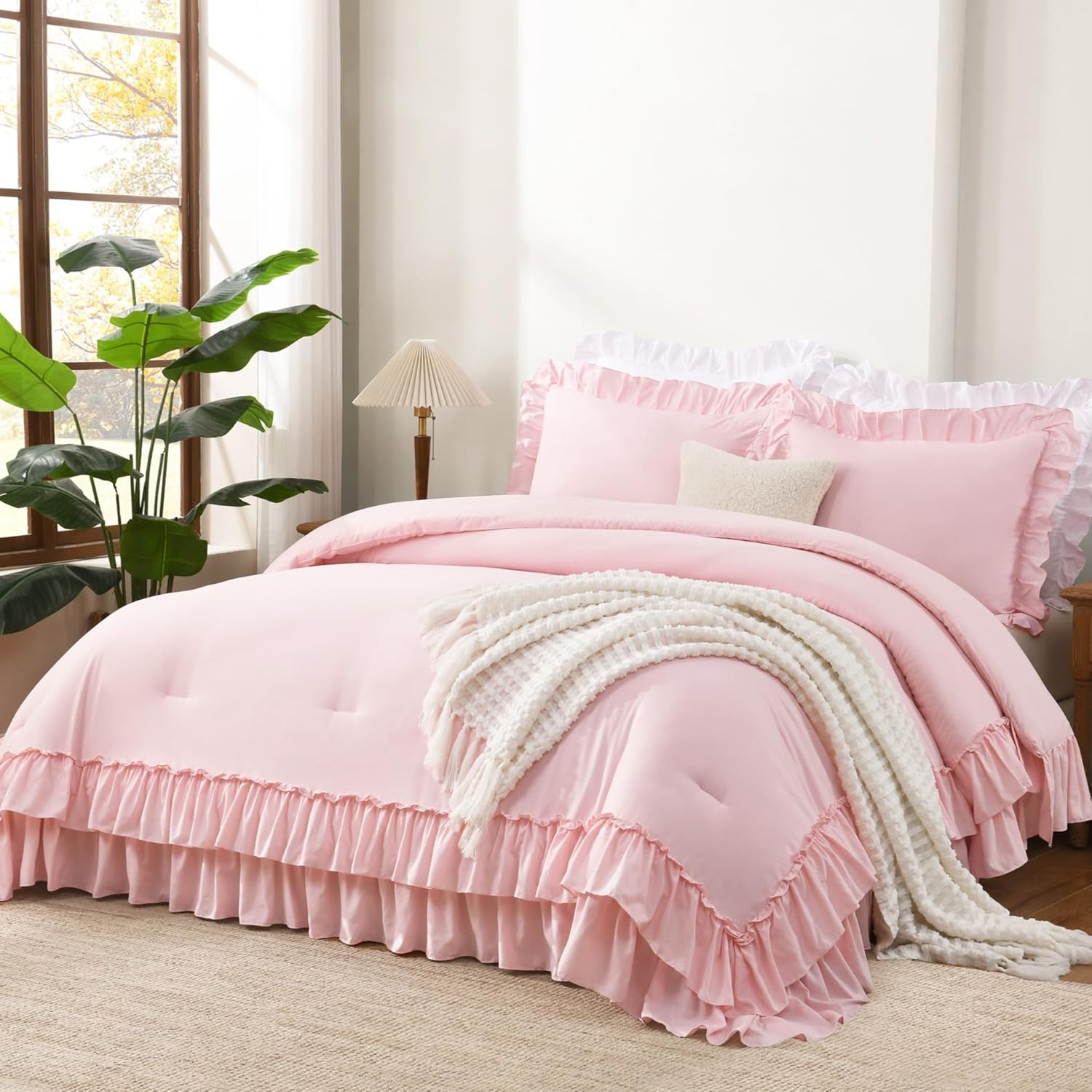 Amazon.com: Andency Pink Ruffle Comforter Full Set, 3pcs Vintage ...
