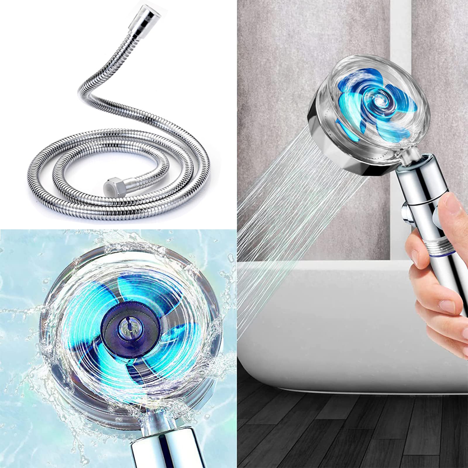 Propeller Shower Head,Turbo Fan Shower Head, Propeller Driven Handheld ...