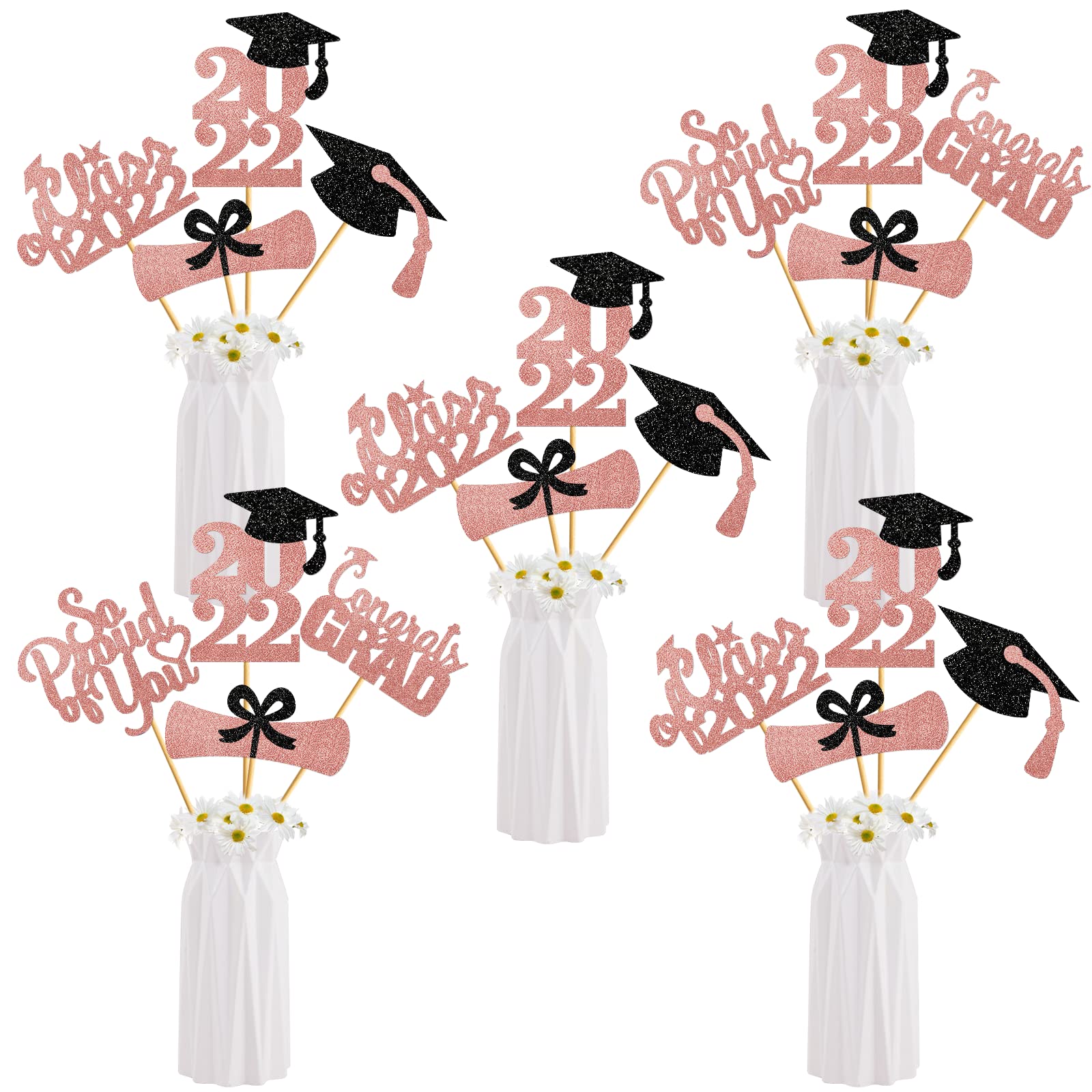 Buy Glitter Rose Gold Graduation Centerpieces for Tables, 2022 ...