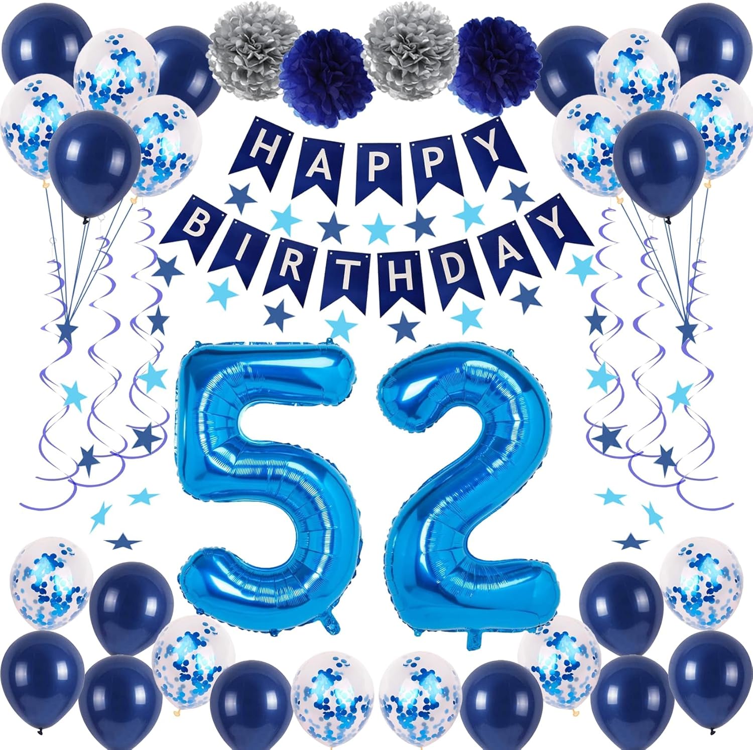 Amazon.com: NANINUNENO 52nd Blue Birthday Party Decorations for Boy ...