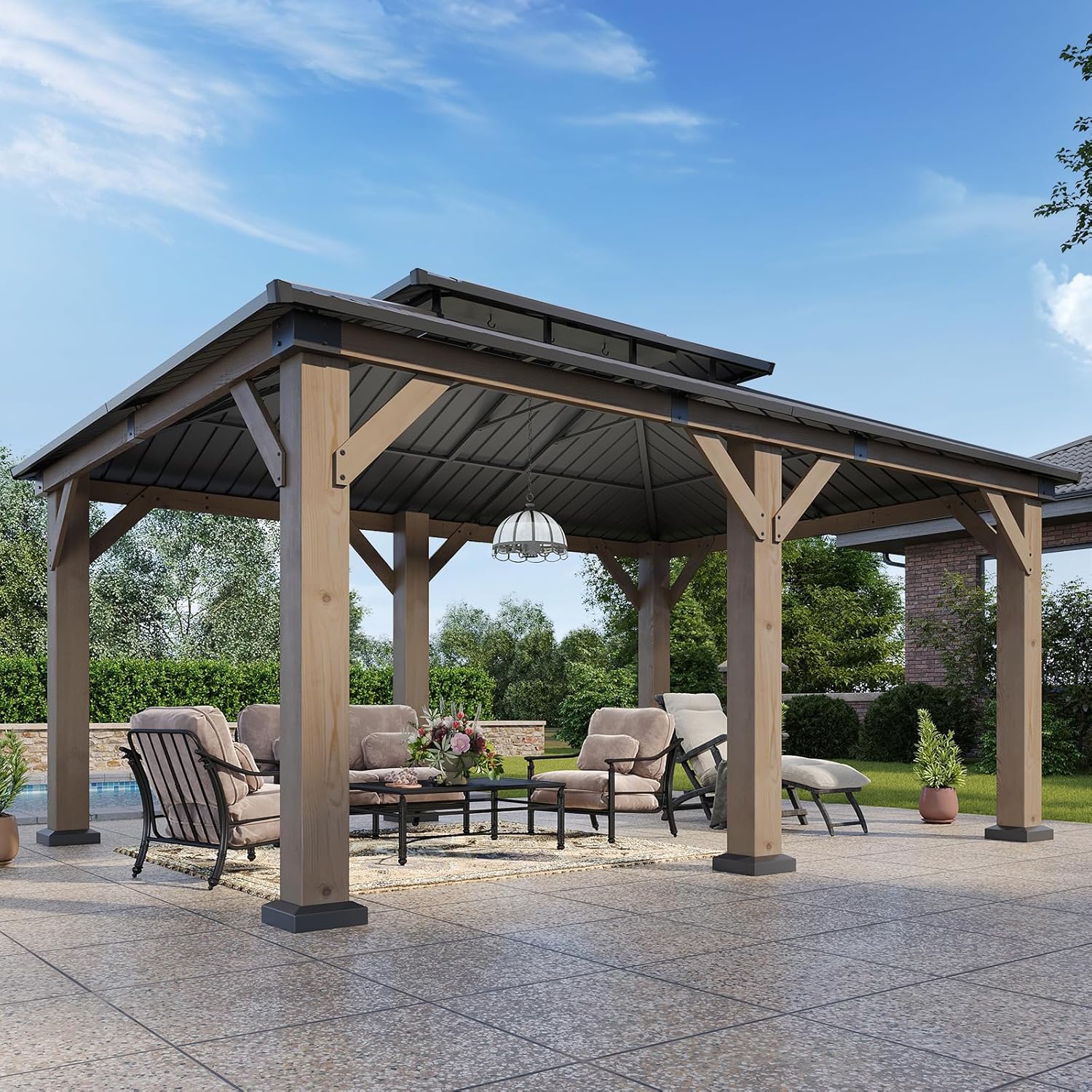 Amazon.com : Aoxun 12' x 16' Outdoor Wood Gazebo, Hardtop Gazebo ...