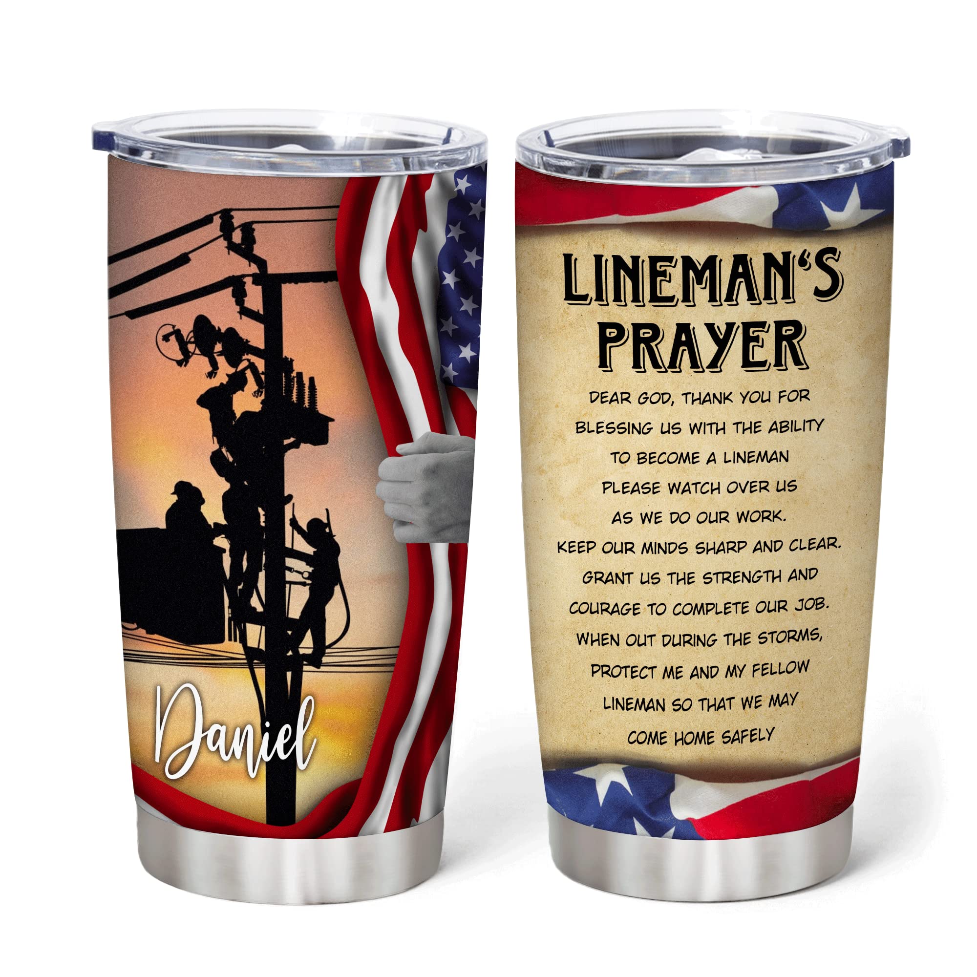 Amazon.com | Hyturtle Personalized Lineman Tumbler With Lid 20oz ...