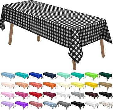 Amazon.com: Black & White Gingham Checkered Plastic Tablecloths 2 Pack ...