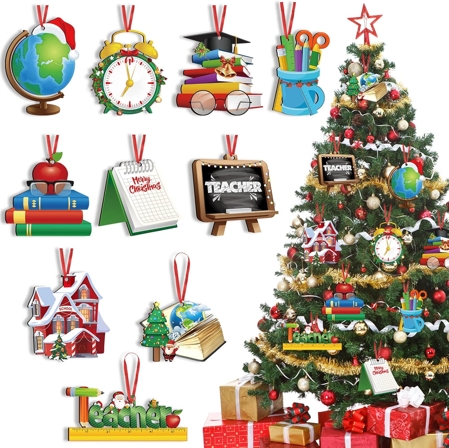 Amazon.com: 30 Pieces Teacher Christmas Ornament Gift Set - Wood Rustic ...