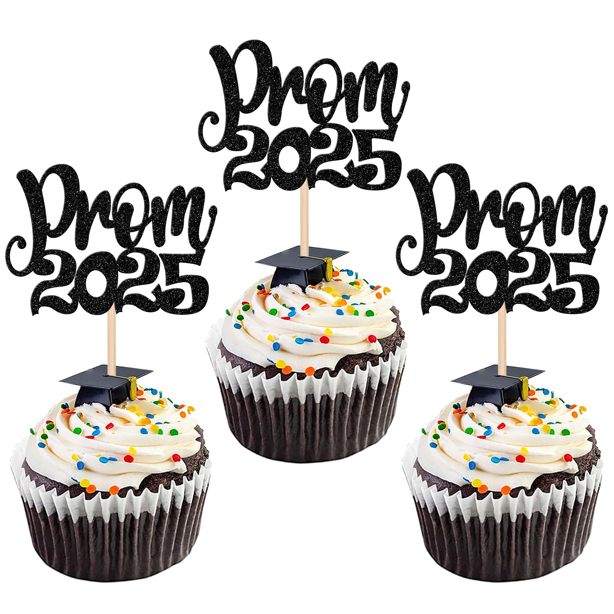 Snapklik.com : 36 PCS Black Graduation & Prom Cupcake Toppers Class Of ...