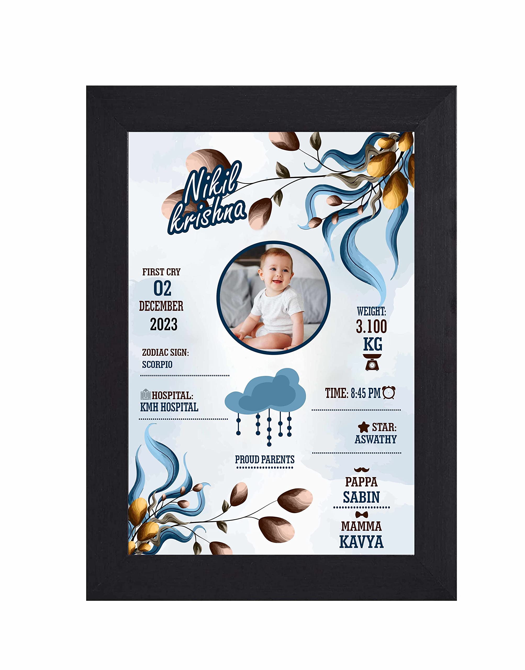 BIRD'S MIND Customized New Born Baby Photo Frame With Details For Wall ...