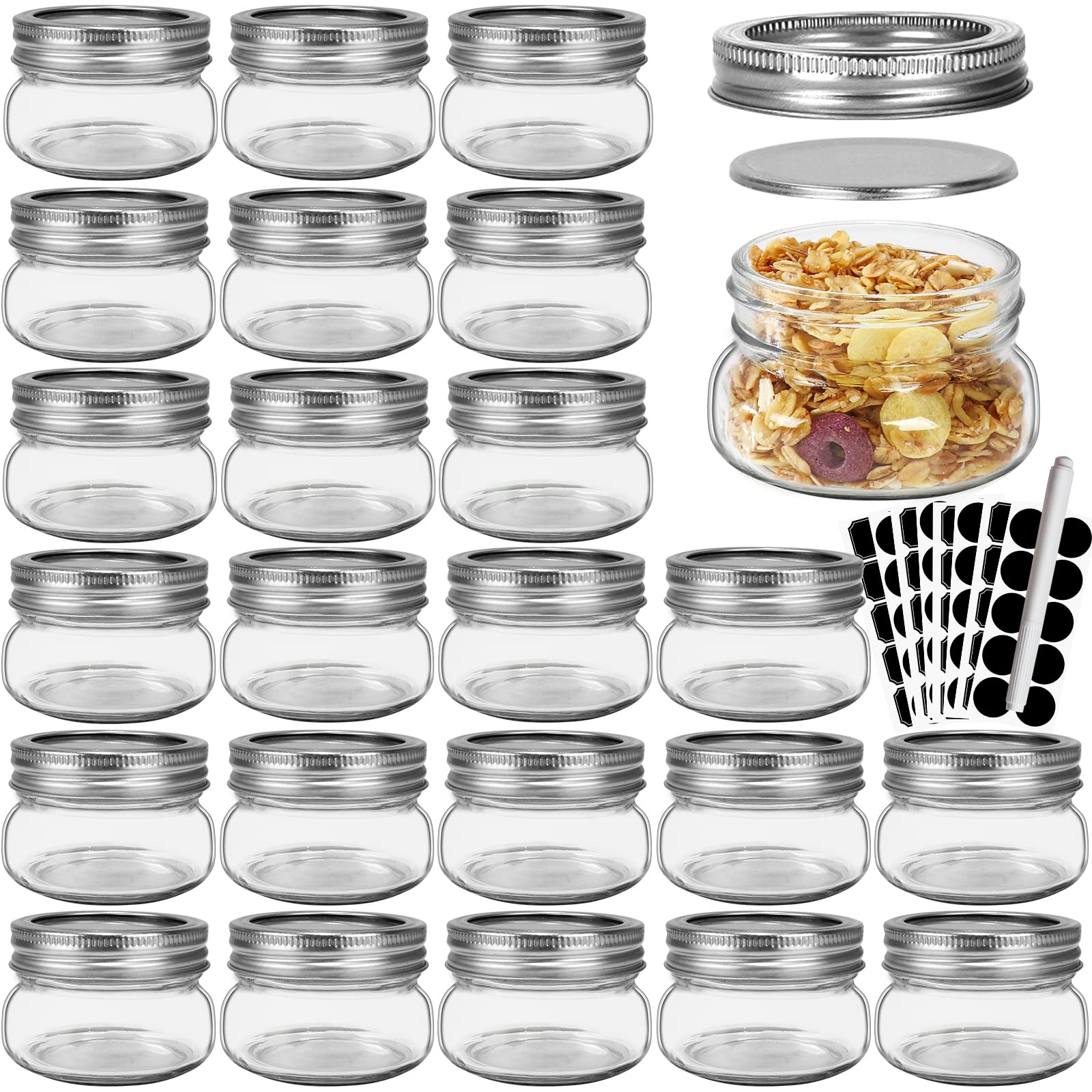 CycleMore 24 Pack 4oz 100ml Clear Glass Mini Mason Jars With Silver ...