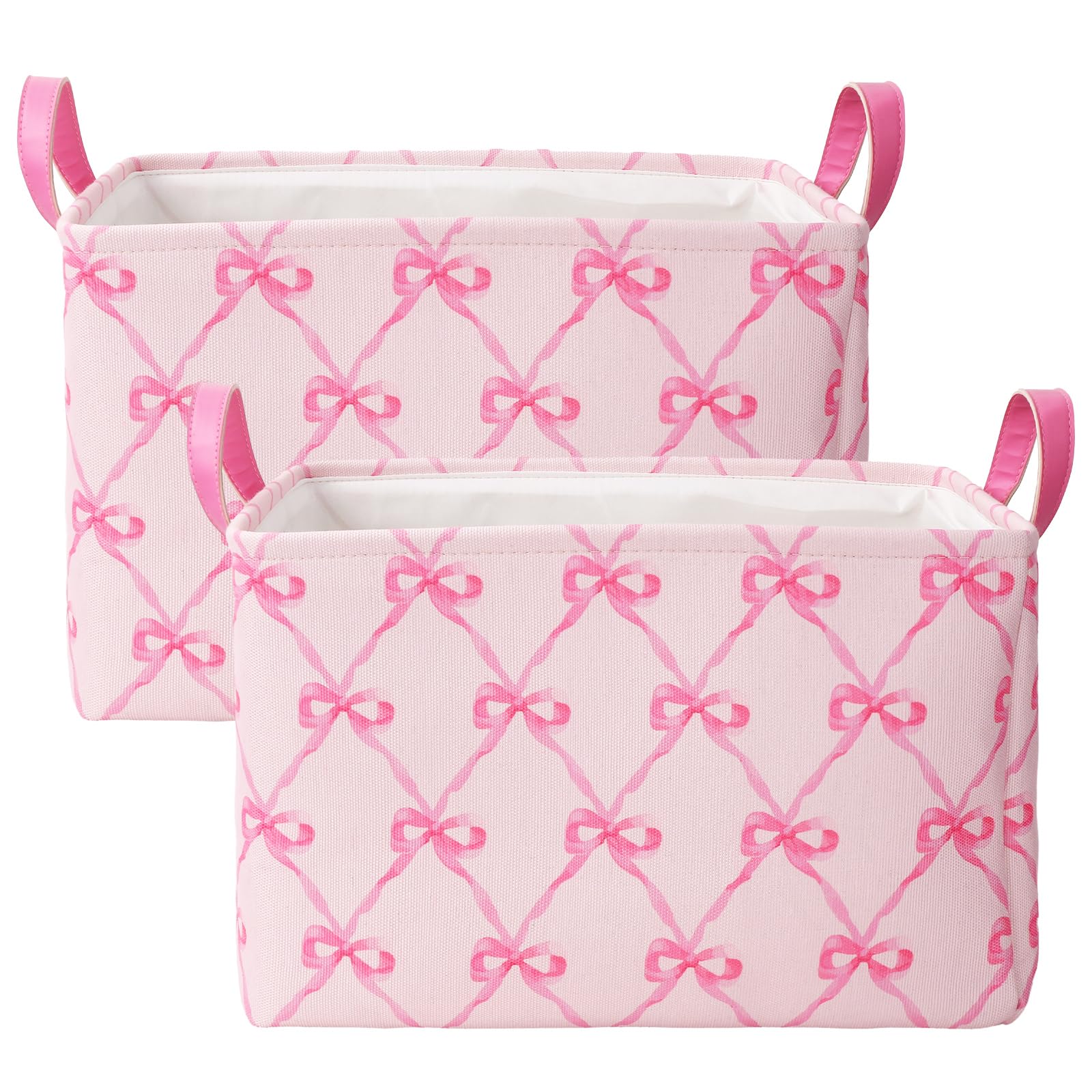 Amazon.com: FYSUIMU 2Pcs Pink Bow Storage Basket Pink Storage Bin with ...