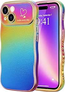 Amazon.com: LCHULLE for iPhone 15 Plus Case for Women Girls, Cute Colorful Wave Frame Curly ...