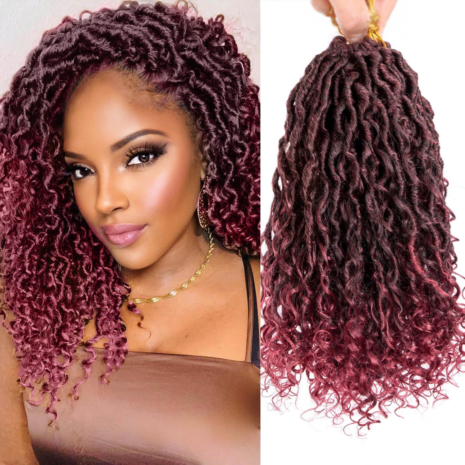 Amazon.com : 12 Inch 8 Packs Goddess Locs Crochet Hair Ombre Burgundy ...