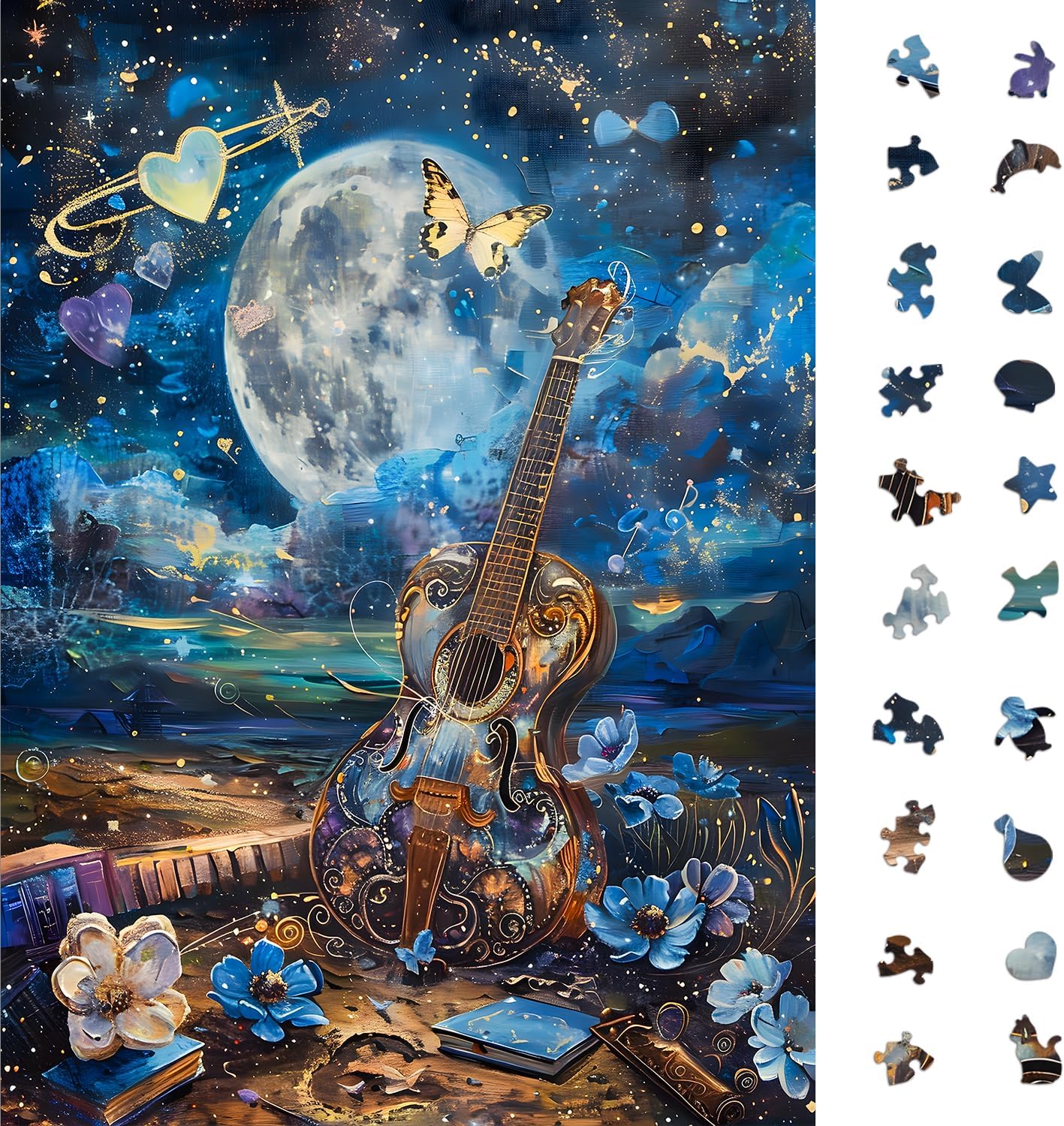 Amazon.com: Naturelish Guitar Moon Night Jigsaw Puzzles for Adults 1000 ...