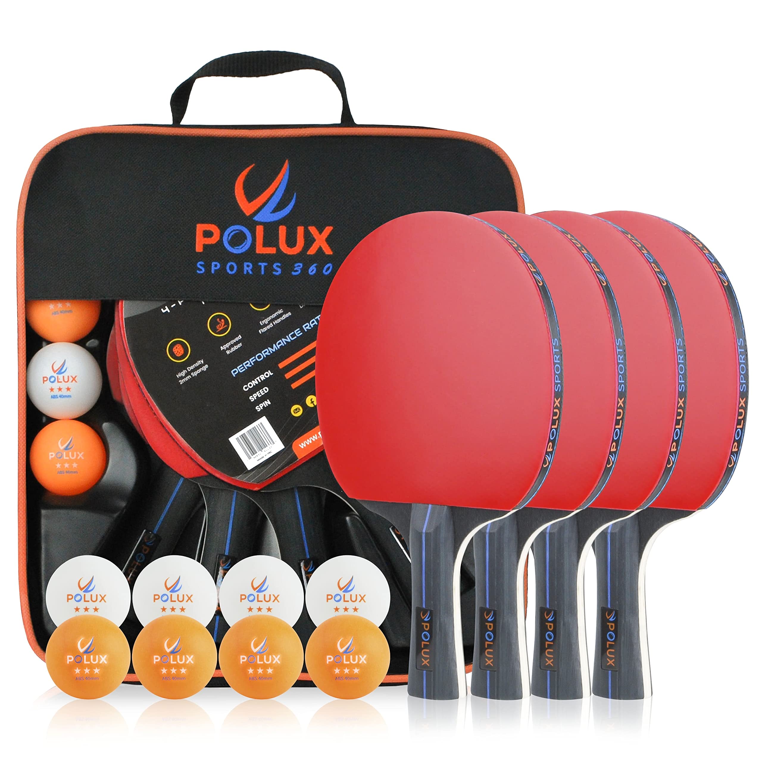 Amazon.com : Ping Pong Paddles Set of 4 Rackets, 8 Balls & 1 Carrying ...