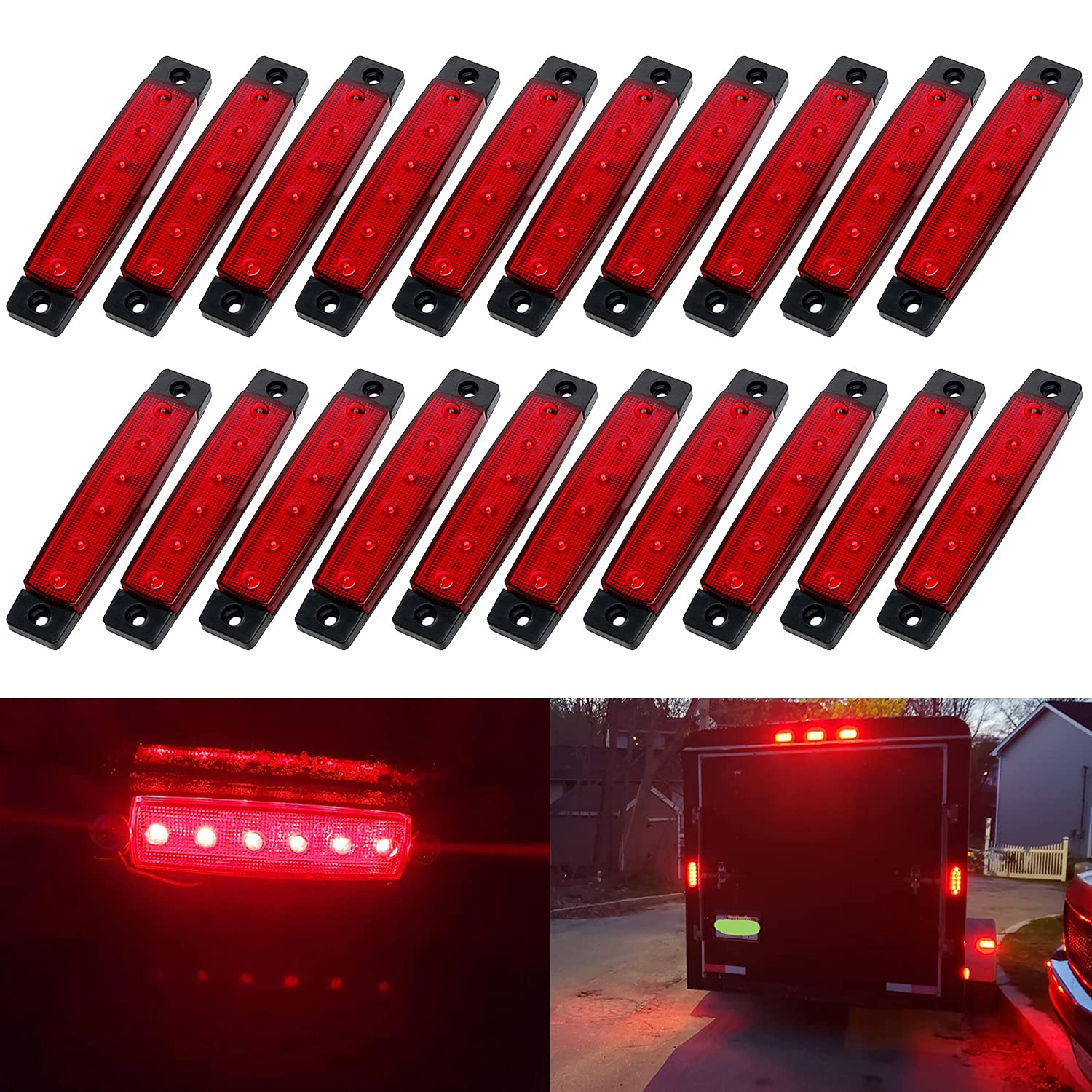 Snapklik.com : KEING Red 3.8" 6 LED Trailer Marker Lights Sealed, LED ...