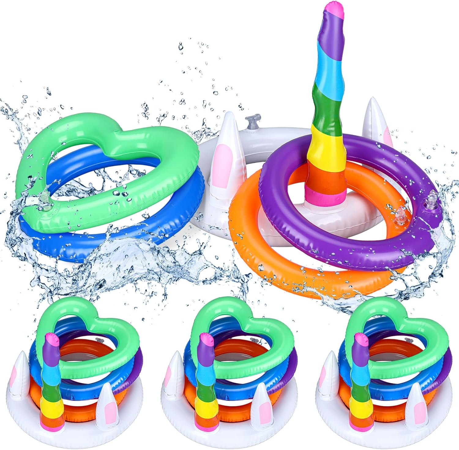 Amazon.com: Blueweenly 4 Sets Unicorn Party Games Inflatable Pool Toys ...