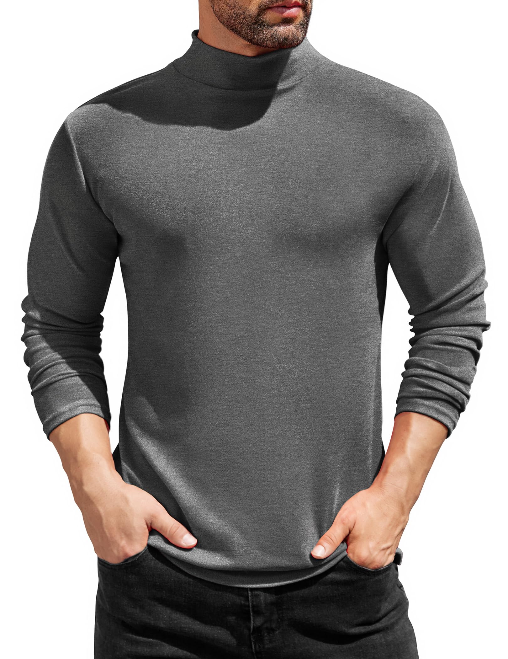 COOFANDY Mens Mock Turtleneck T-Shirts Long Sleeve Solid Color Tees ...