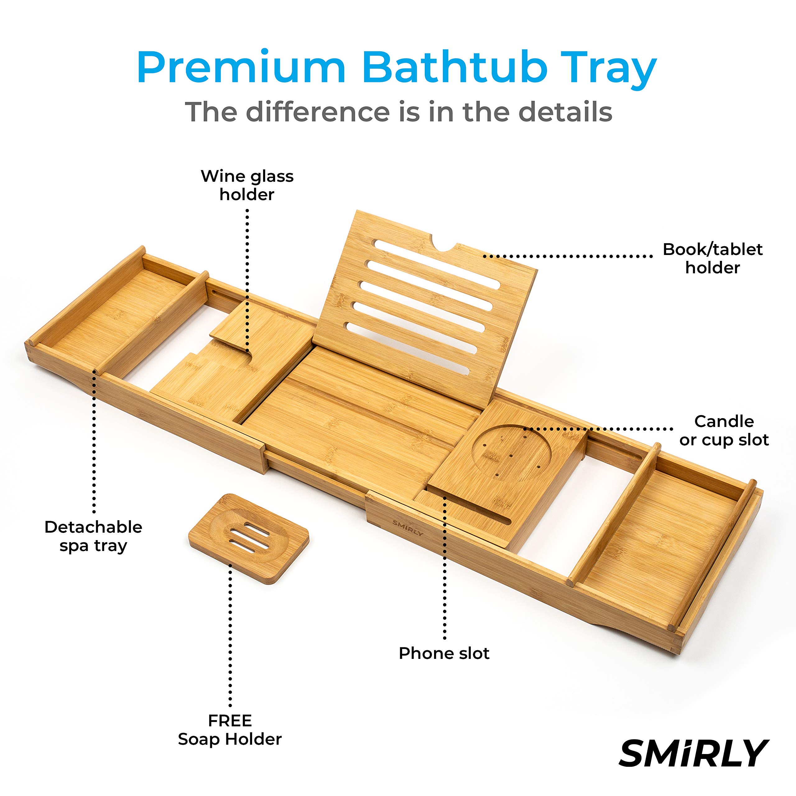 SMIRLY Bamboo Bathtub Tray Expandable Bamboo Bath Tray For Tub With smirly-bamboo-bathtub-tray-expandable-bamboo-bath-tray-for-tub-with