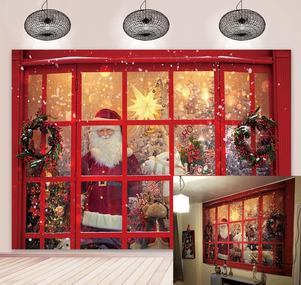 Christmas Santa Photography Backdrop Store Window Decoration Winter ...