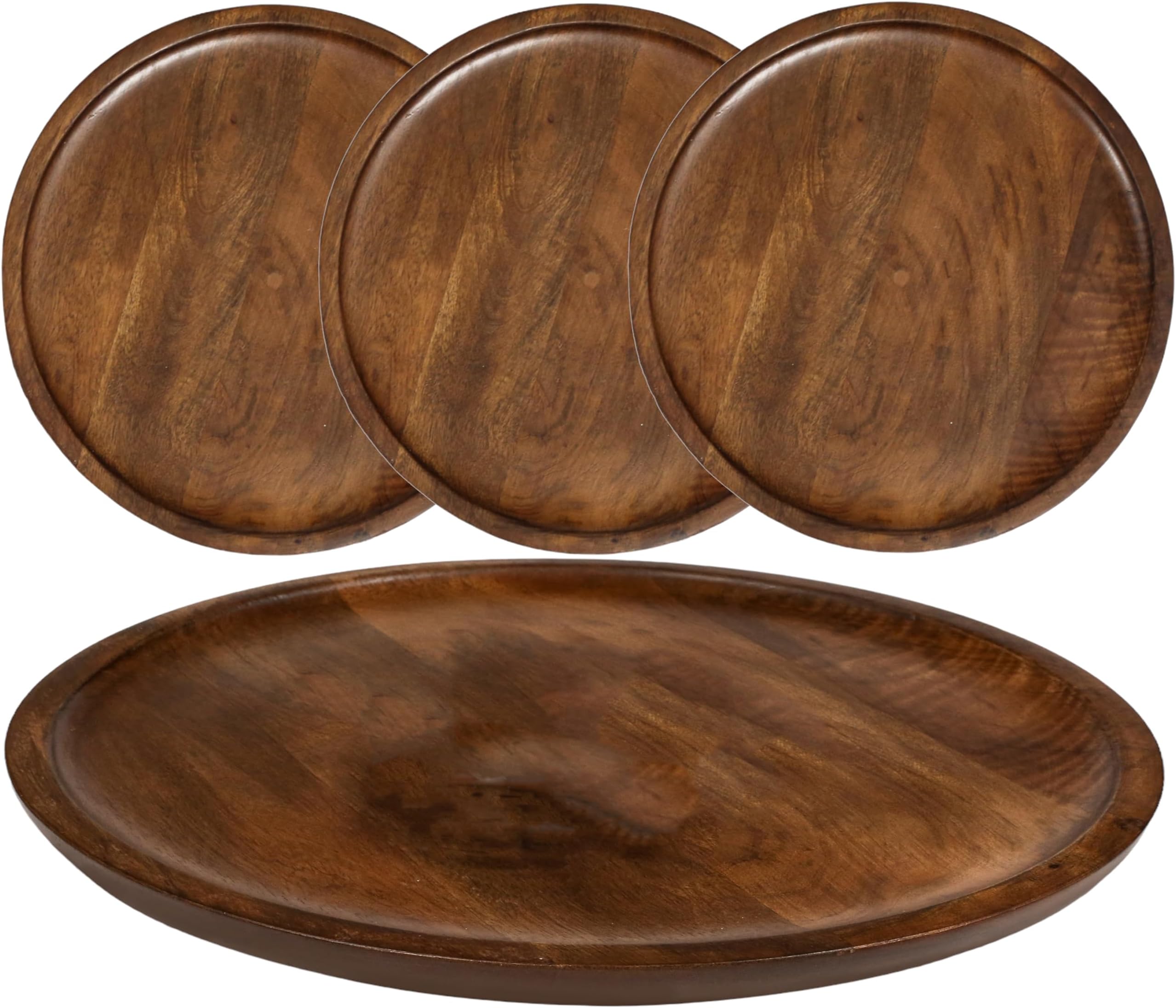 Amazon.com | eco Craft Acacia Wood Antique Charger Plate set of 4 Round ...