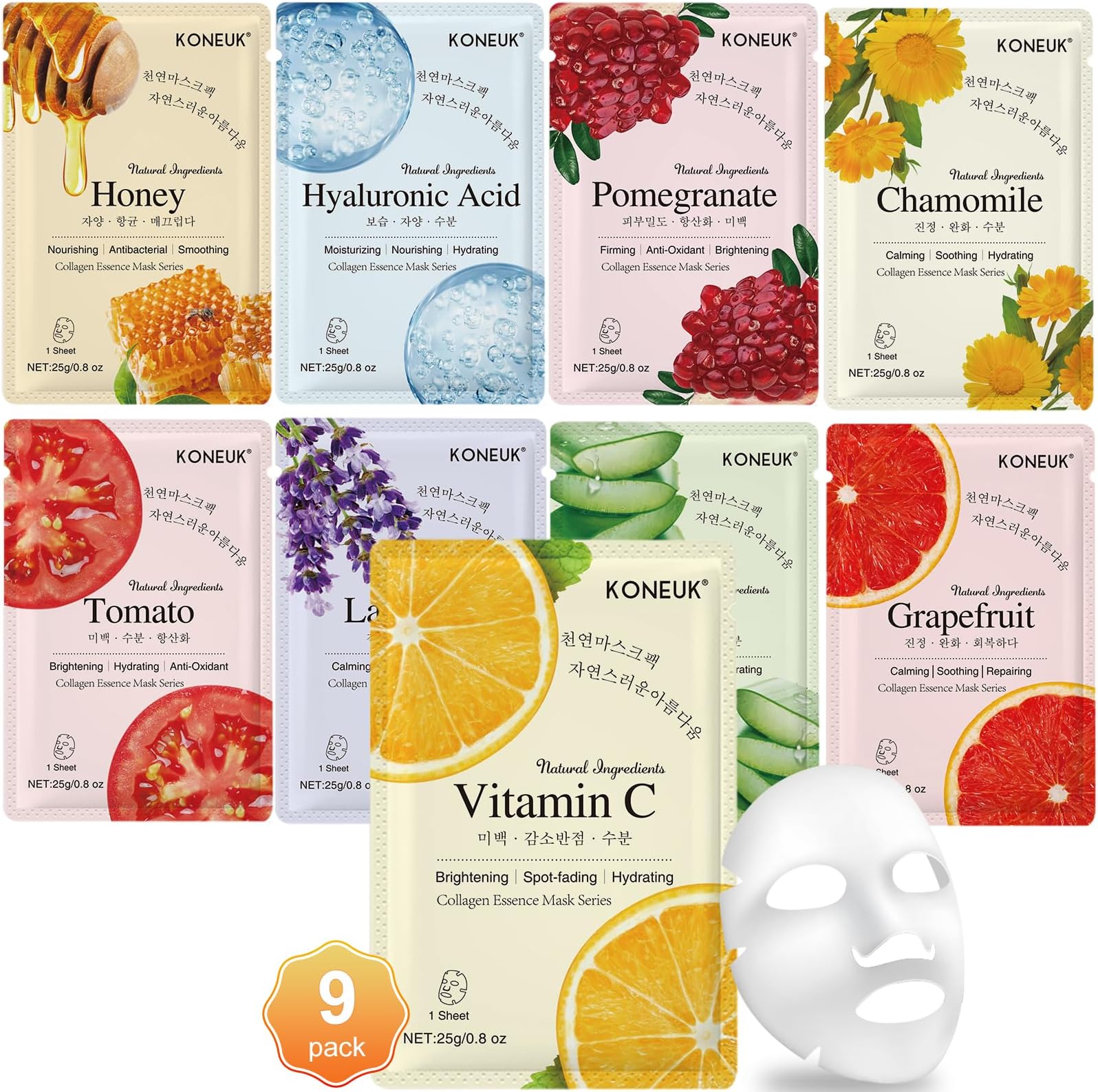Amazon.com : KONEUK 9 Pack Collagen Face Masks Skincare for Women ...