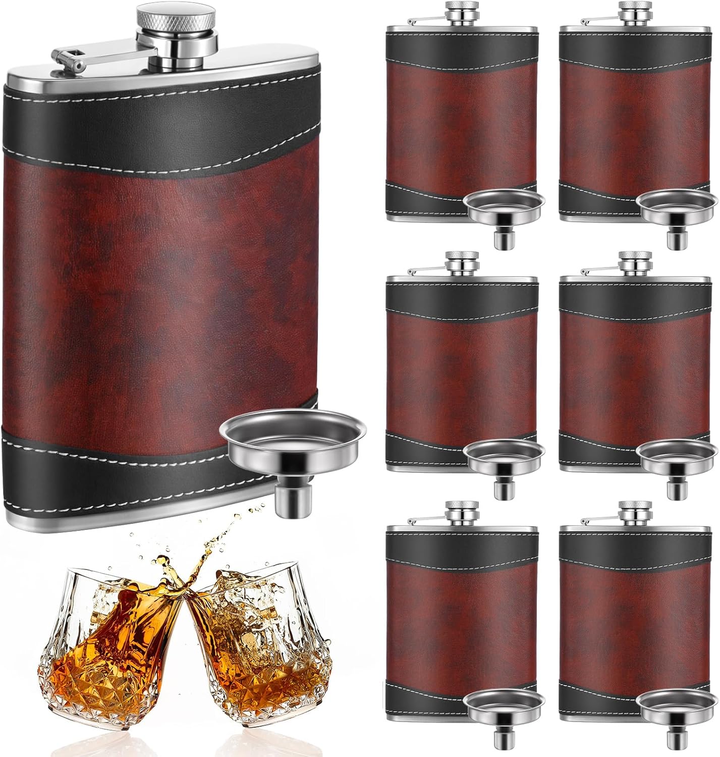 Amazon.com | 6 Pcs 8 oz Leather Hip Flasks for Liquor for Men Leak ...