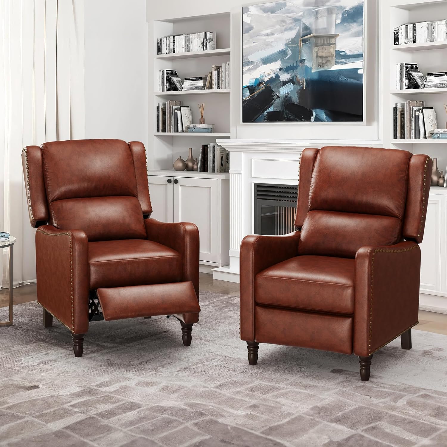 Amazon.com: Cozyman Faux Leather Push Back Recliner Chairs Set of 2 ...