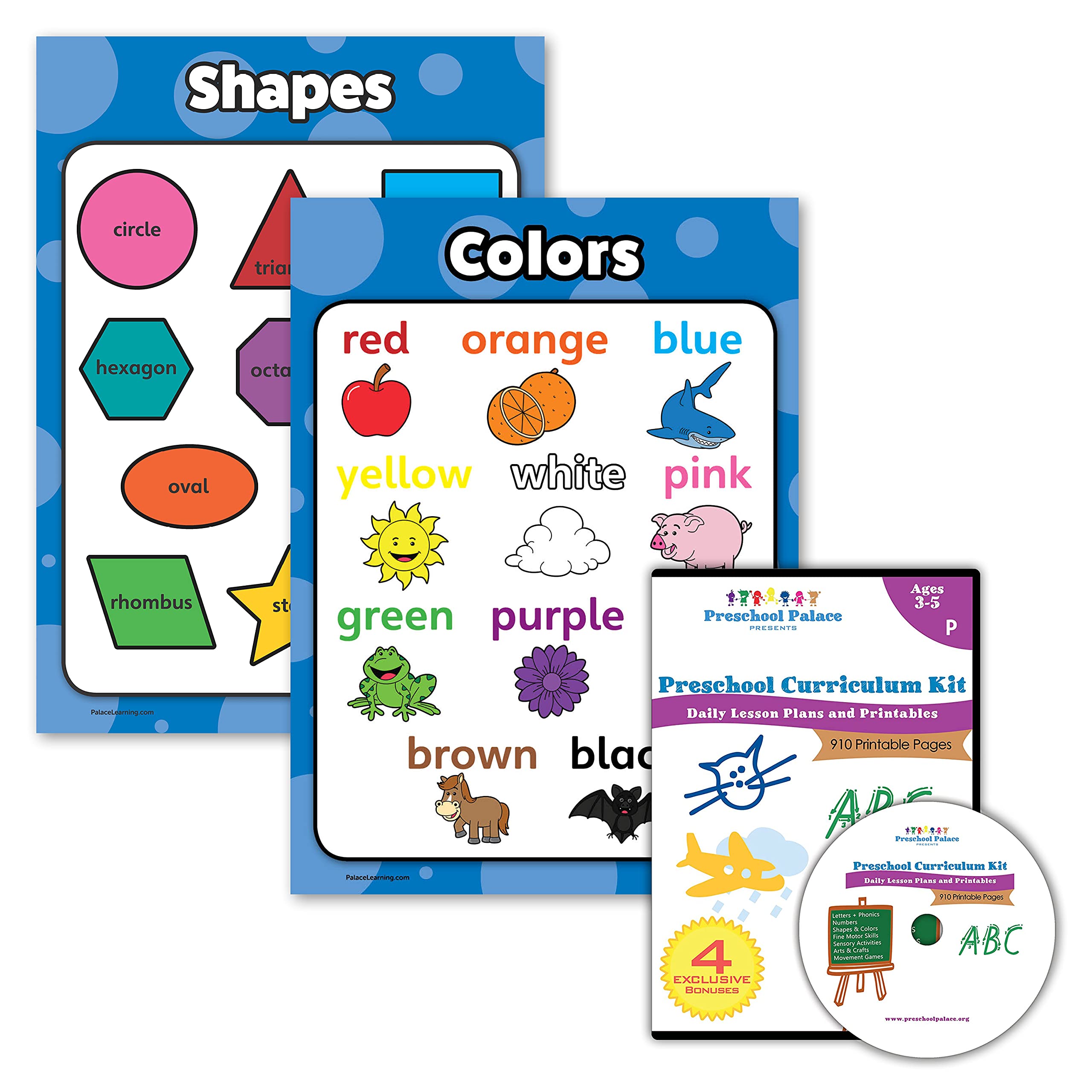 Buy 3 Pack - Preschool Curriculum Kit on CD & Shapes & Colors Chart Set ...