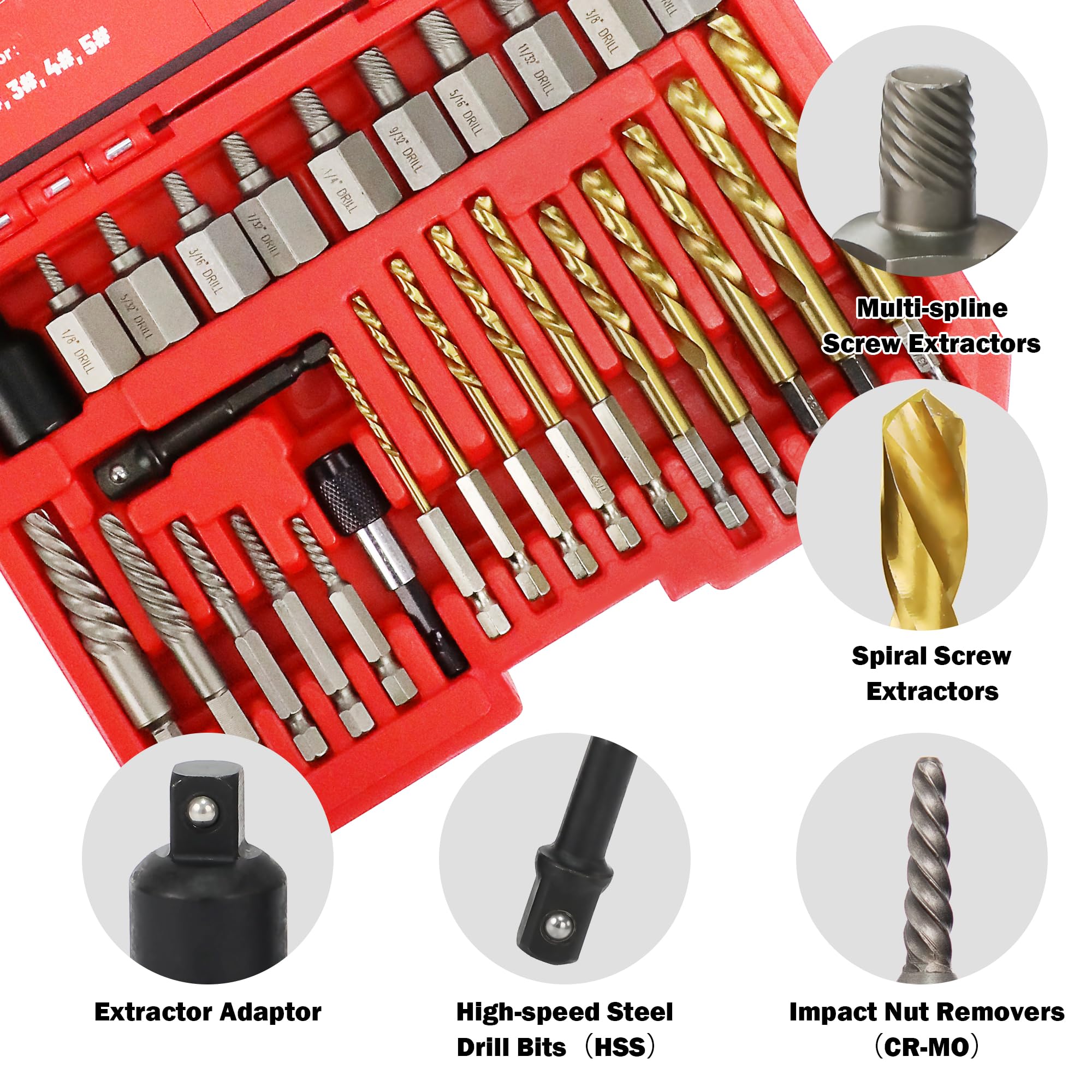 Bolt Extractor 9-Pieces Screw Extractor Set Broken Tiny Screw Head Tool ...