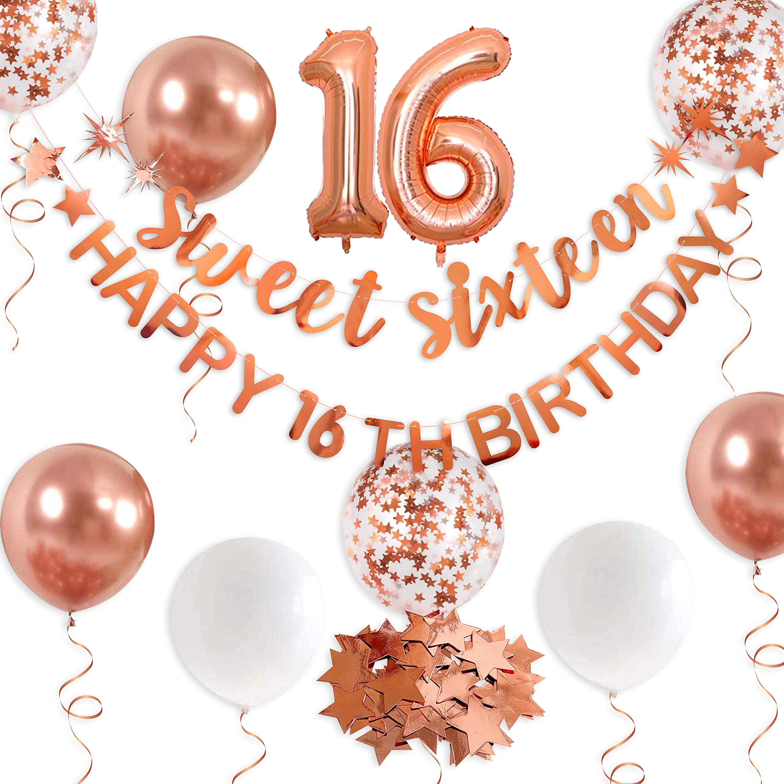 Amazon.com: Rose Gold Sweet Sixteen Happy 16th Birthday Banner Garland ...