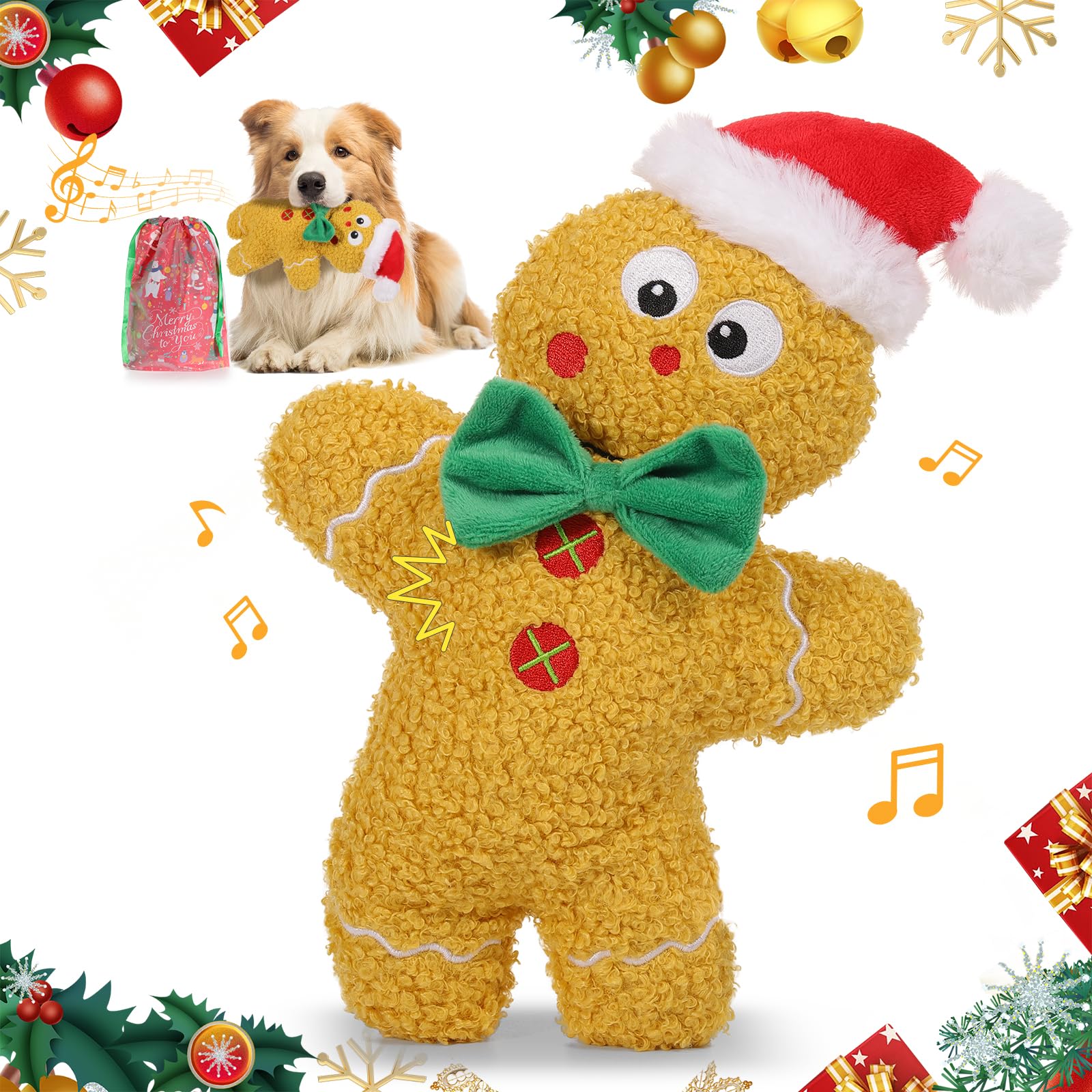 Amazon.com : Lewondr Christmas Squeaky Dog Toys, Xmas Gingerbread Man ...