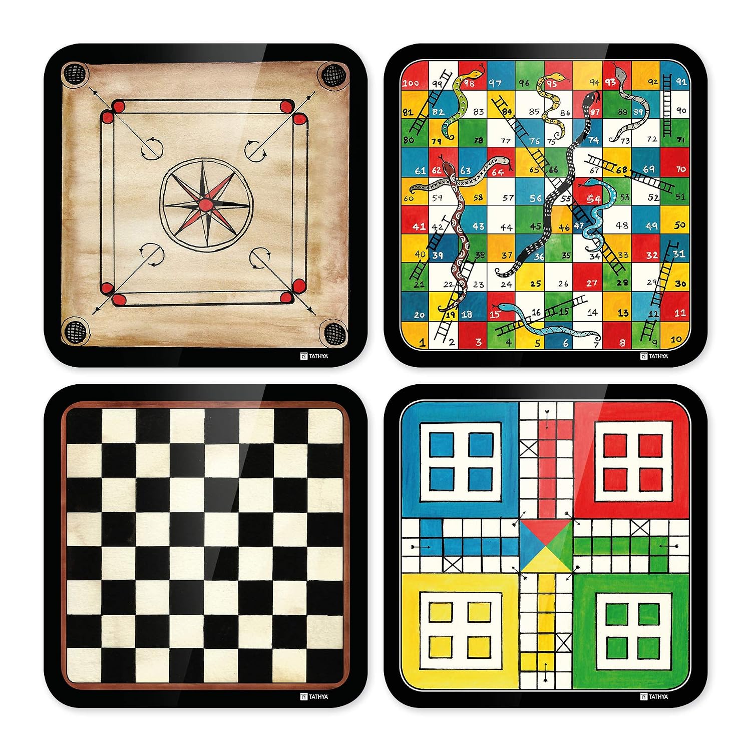 Tathya MDF Games Table Coasters (Multicolour, 3.75x3.75-Inch) -Set of 4 ...