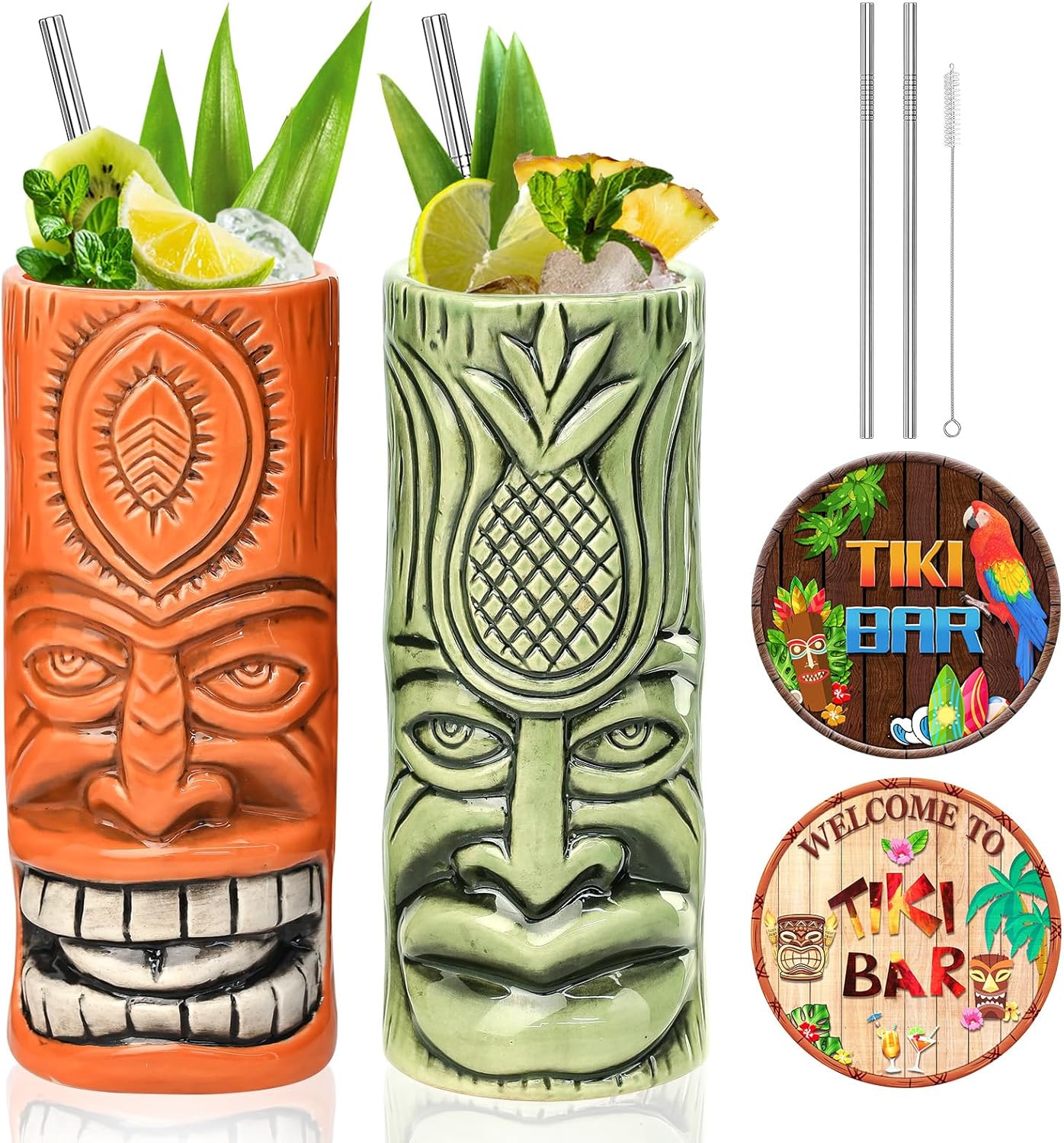 Amazon.com: SuproBarware Tiki Mugs Set of 2 - Large Cocktail Tiki ...