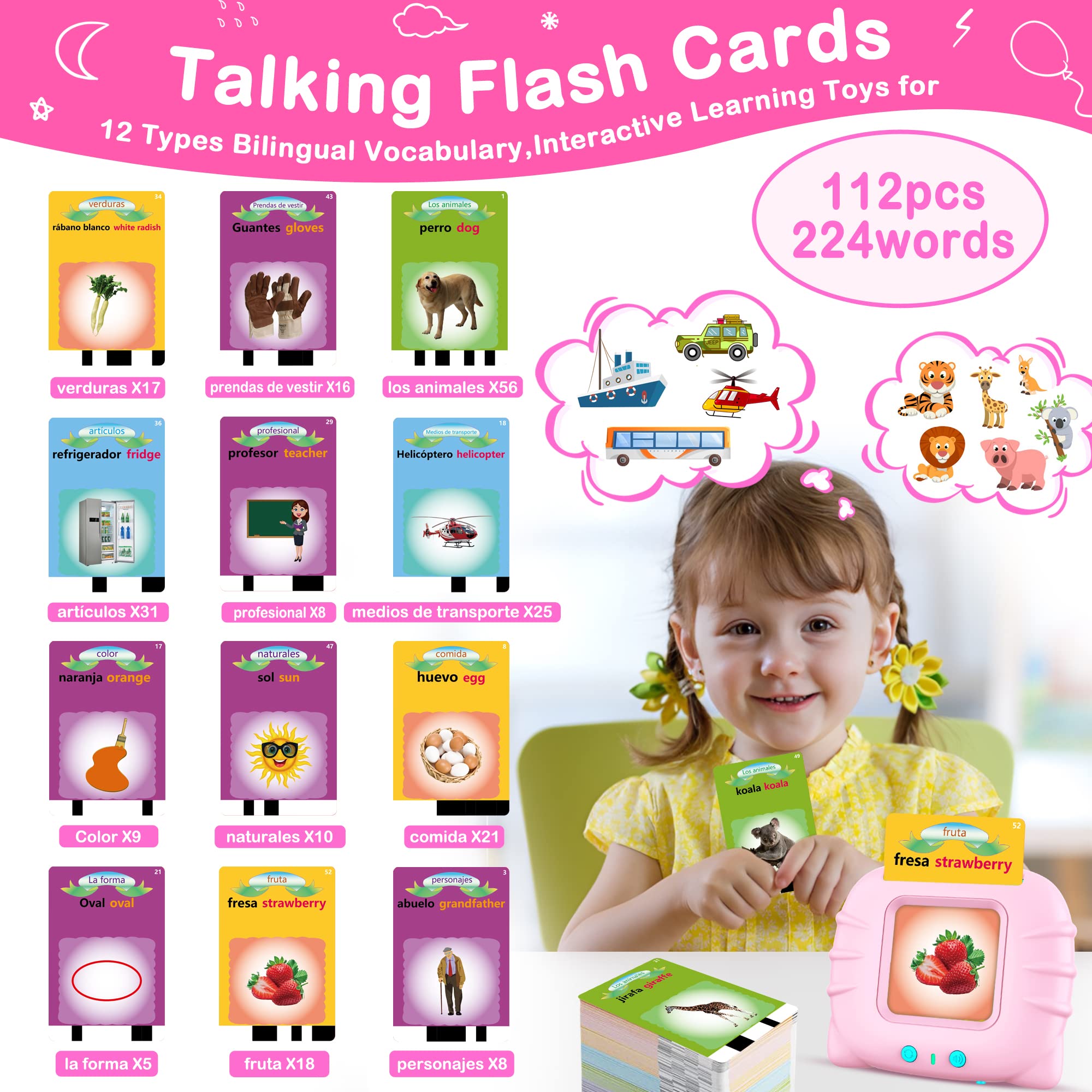 Snapklik.com : Spanish Flash Cards For Kids Toddlers 1-3, Bilingual ...