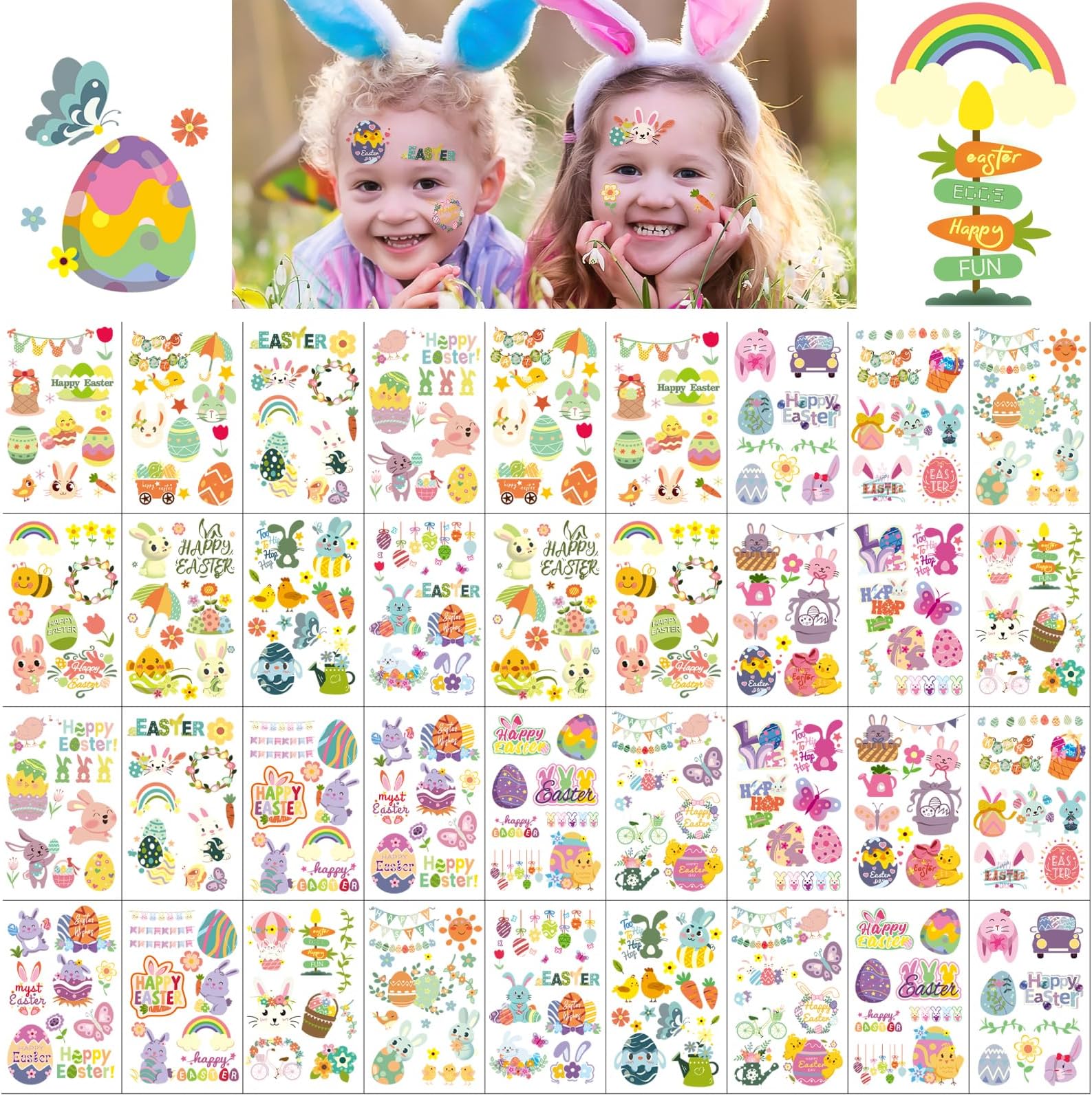 Amazon.com : 252+ PCS Easter Temporary Tattoos for Kids Men Women, 36 Sheets Easter Egg and ...