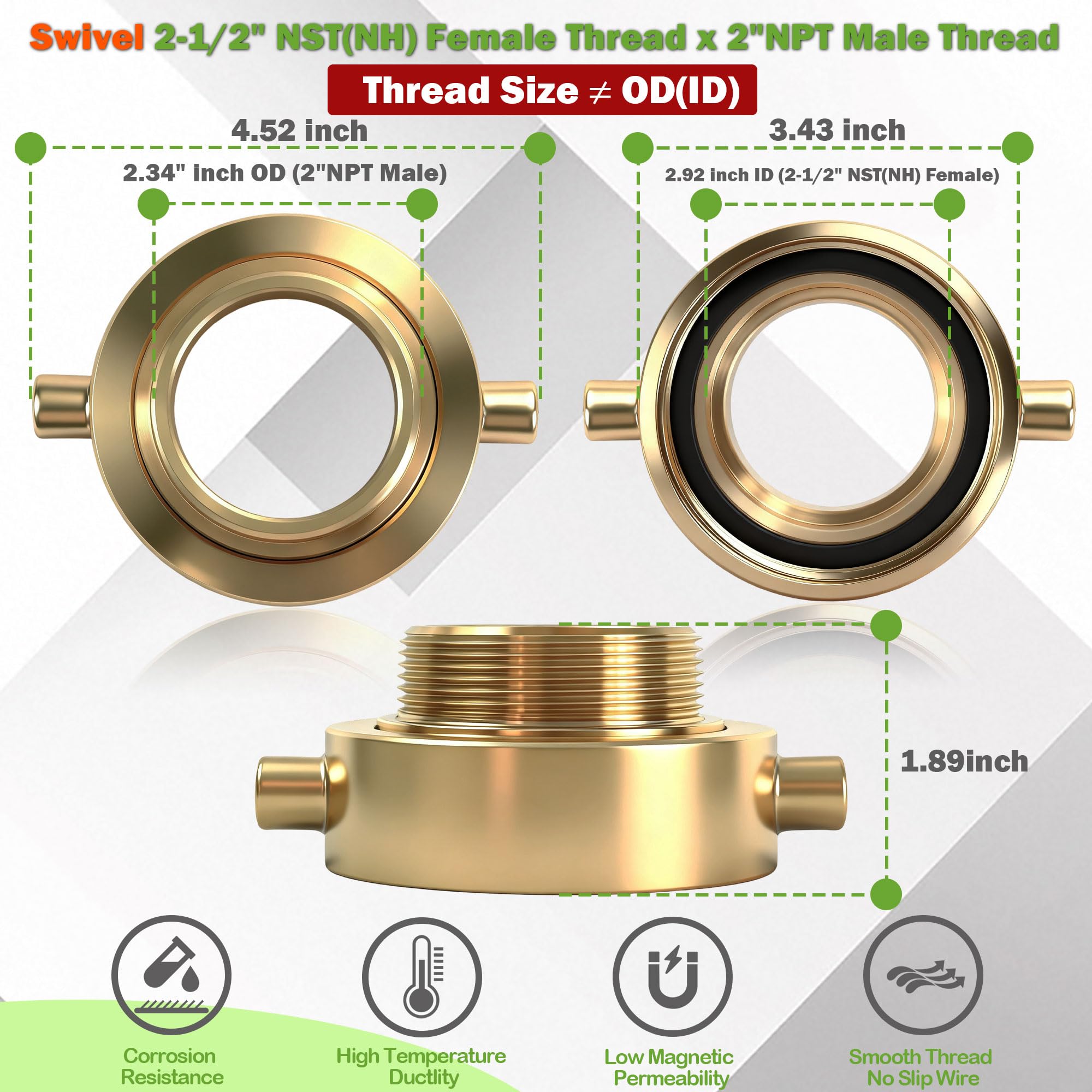 Snapklik.com : SpringSpray Swivel 2-1/2" NST (NH) Female X 2" NPT Male ...