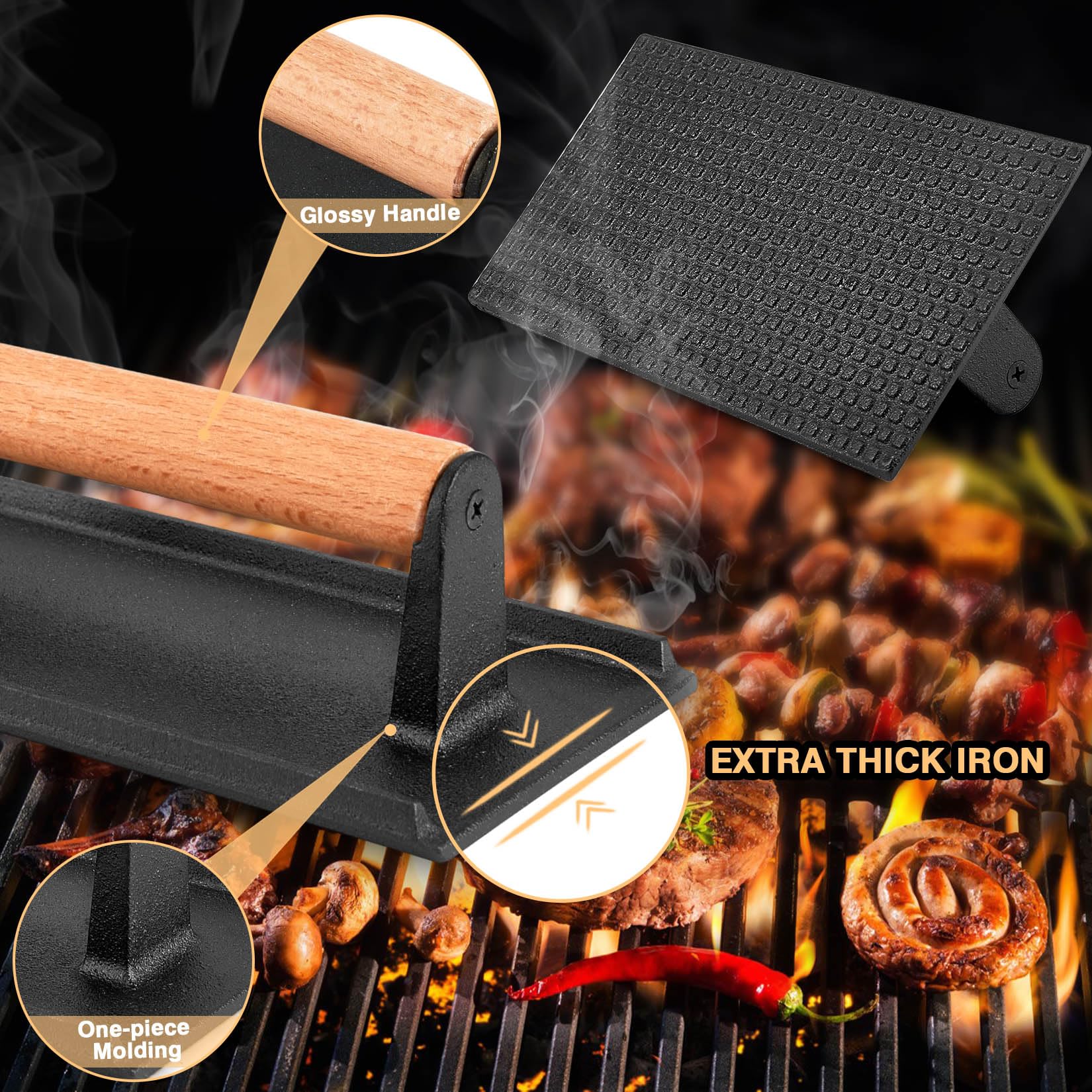 Snapklik.com : Burger Grill Press Set Of 2, Cast Iron Smash Grilling ...