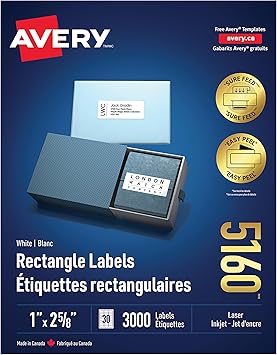 Avery 5160 Address Mailing Labels, 1'' x 2-5/8'' 30up 3000 Labels, FBA ...