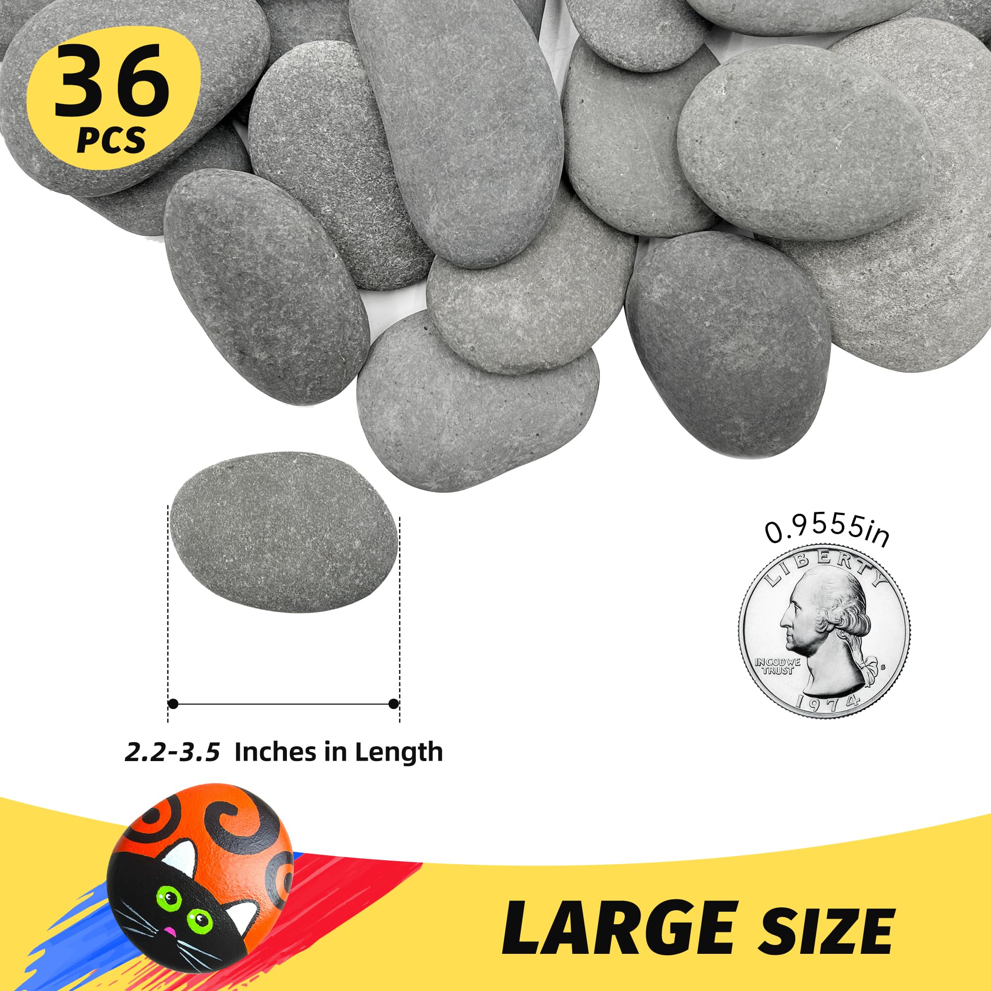 Snapklik.com : 36 PCS Large Rocks For Painting, 2.2-3.5 Inches Natural ...