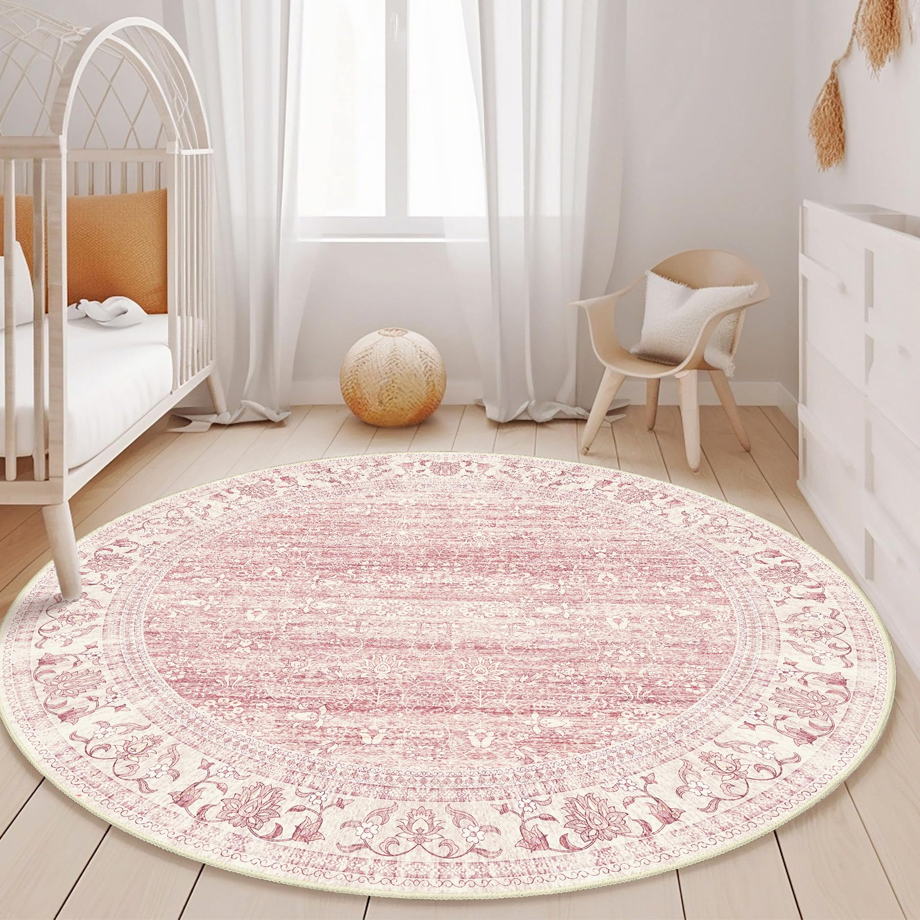 Amazon.com: Brakki Pink Round Rug 6ft, Washable Boho Area Rug for ...