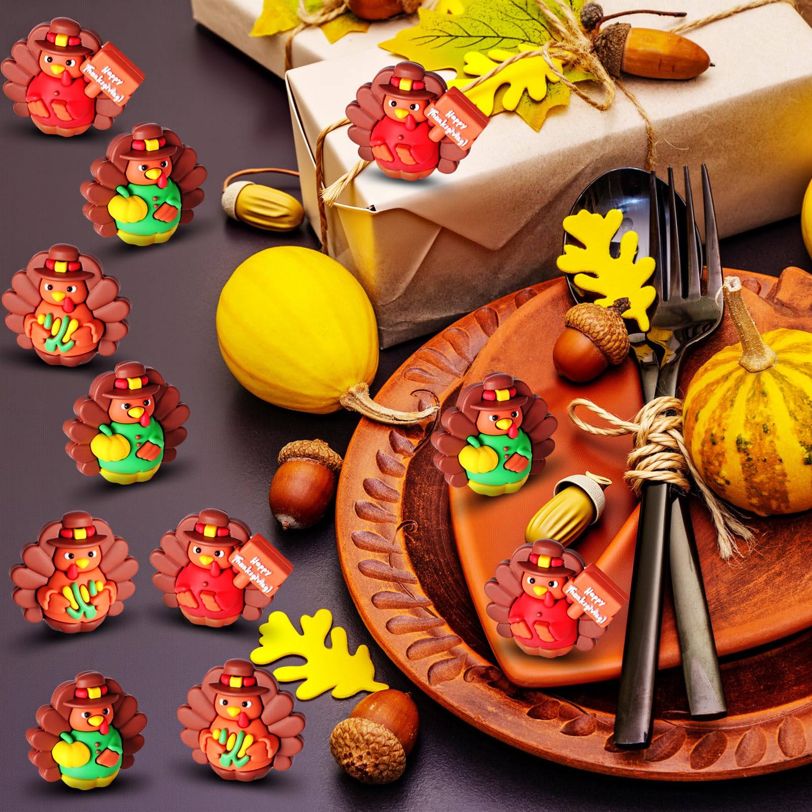 Snapklik.com : Domensi 30 Pcs Thanksgiving Mini Turkey Figurine Tiny ...